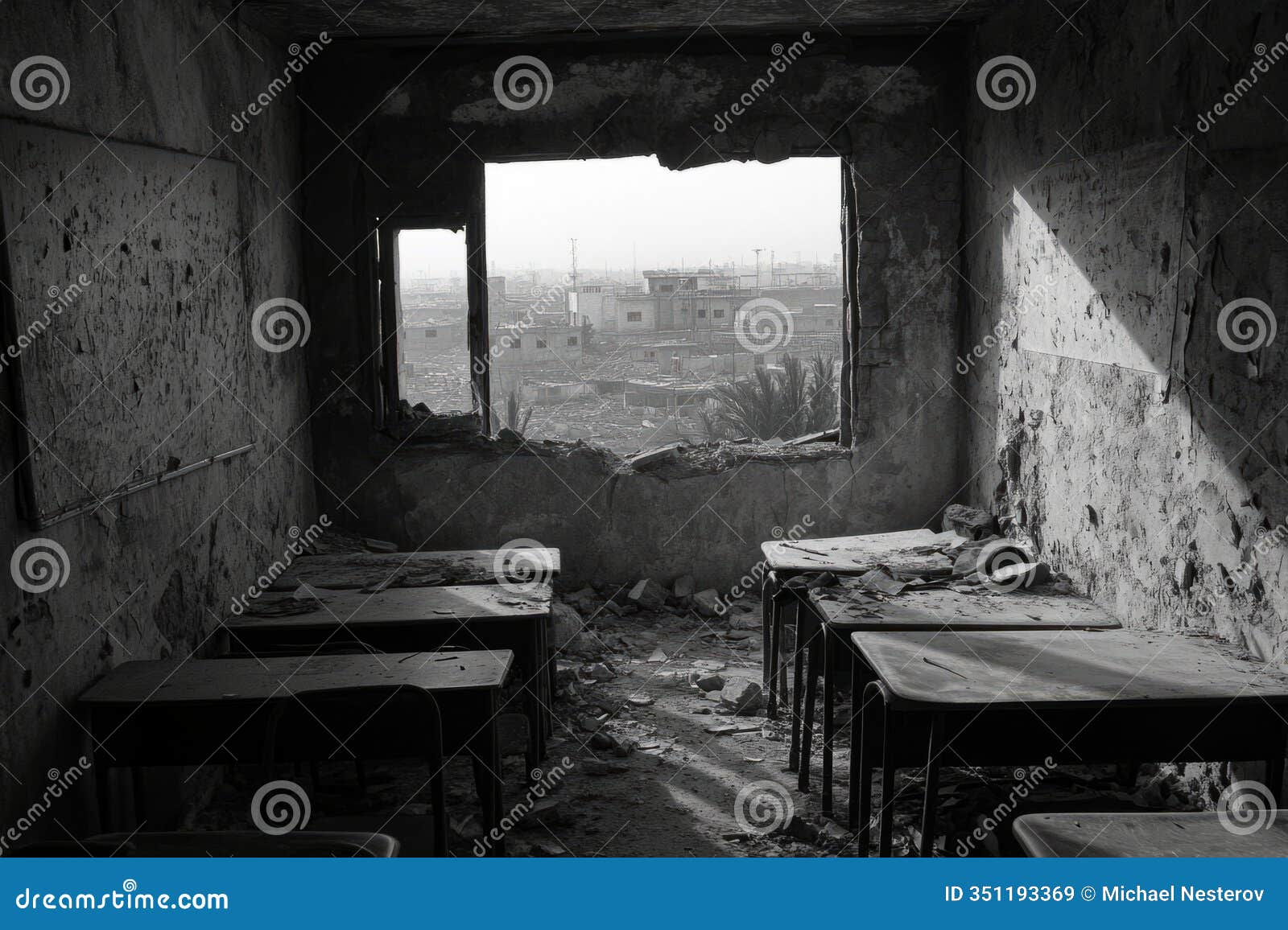 Chairs Sit in a Destroyed Classroom, Offering a View of Post ...