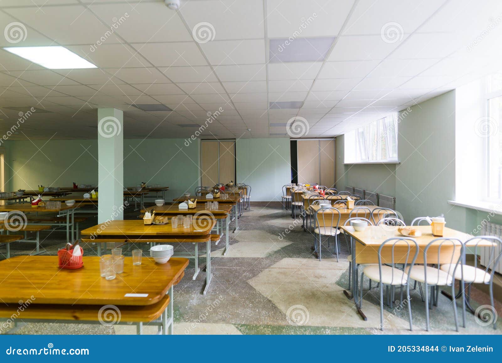 Chairs and Tables. the Dining Hall in School is Quarantined, Isolation ...