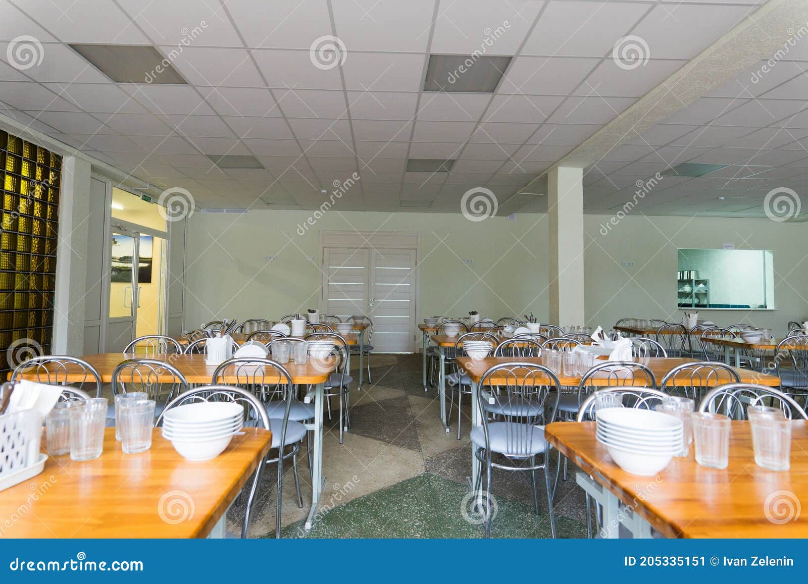 Chairs and Tables. the Dining Hall in School is Quarantined, Isolation ...