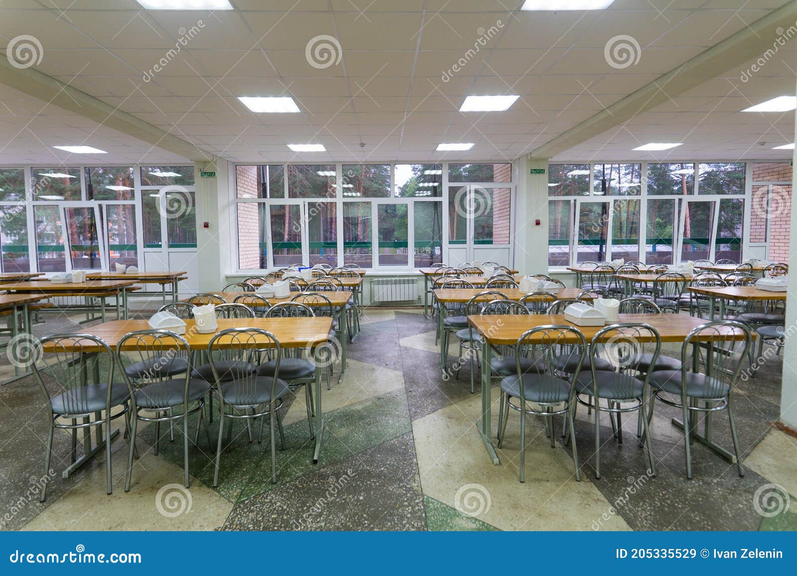 Chairs and Tables. the Dining Hall in School is Quarantined, Isolation ...