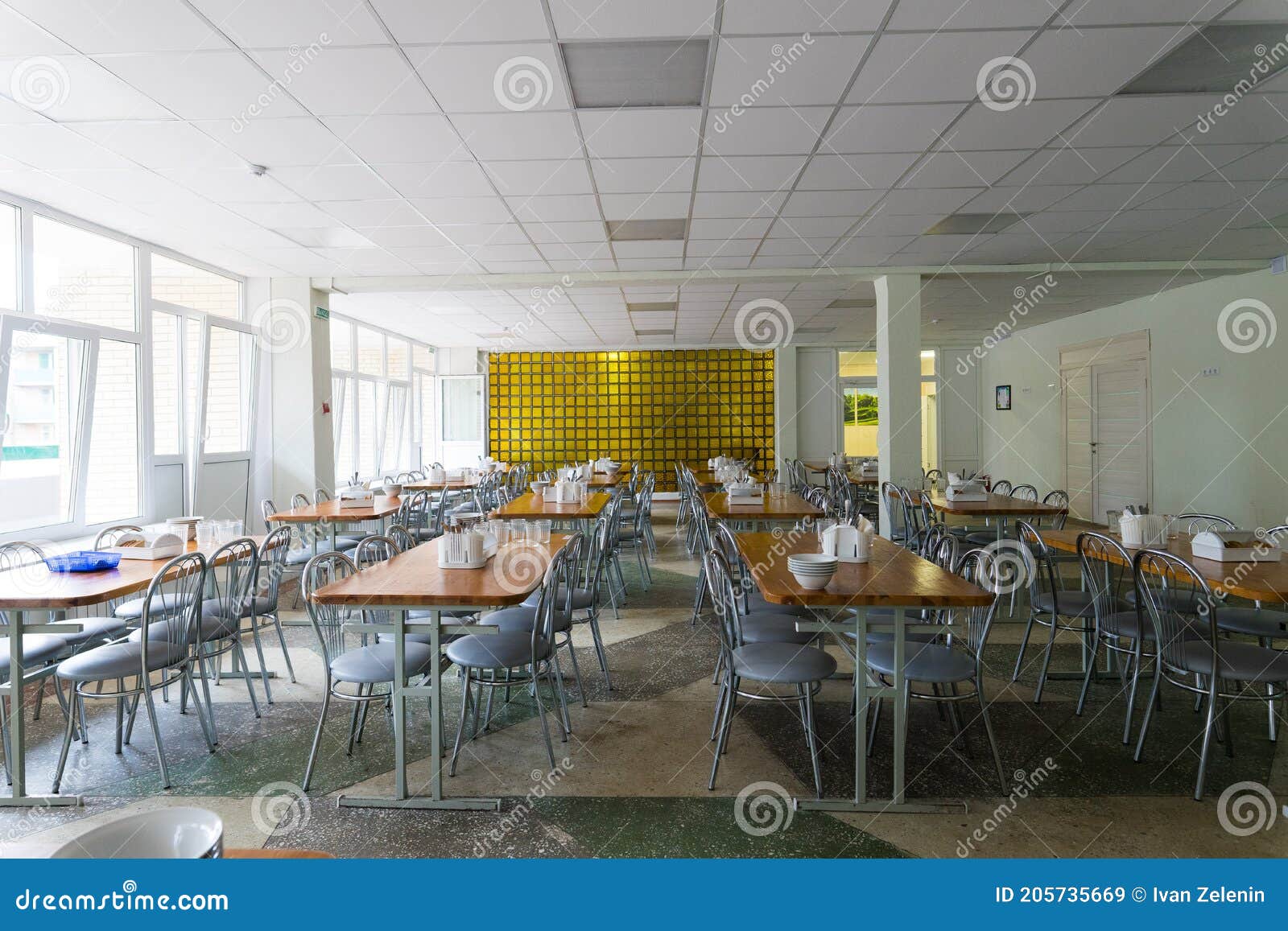 Chairs and Tables. the Dining Hall in School is Quarantined, Isolation ...
