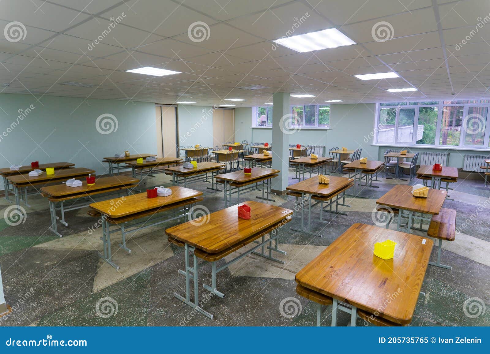 Chairs and Tables. the Dining Hall in School is Quarantined, Isolation ...