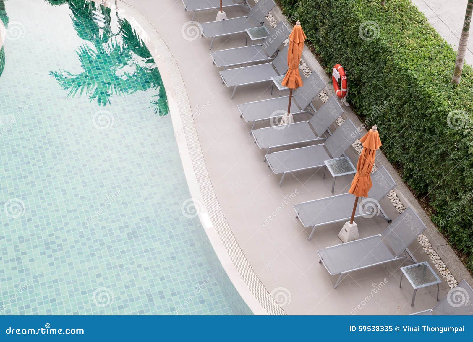 Chairs and Tables with a Part of Swimming Pool in Top View Stock Image ...