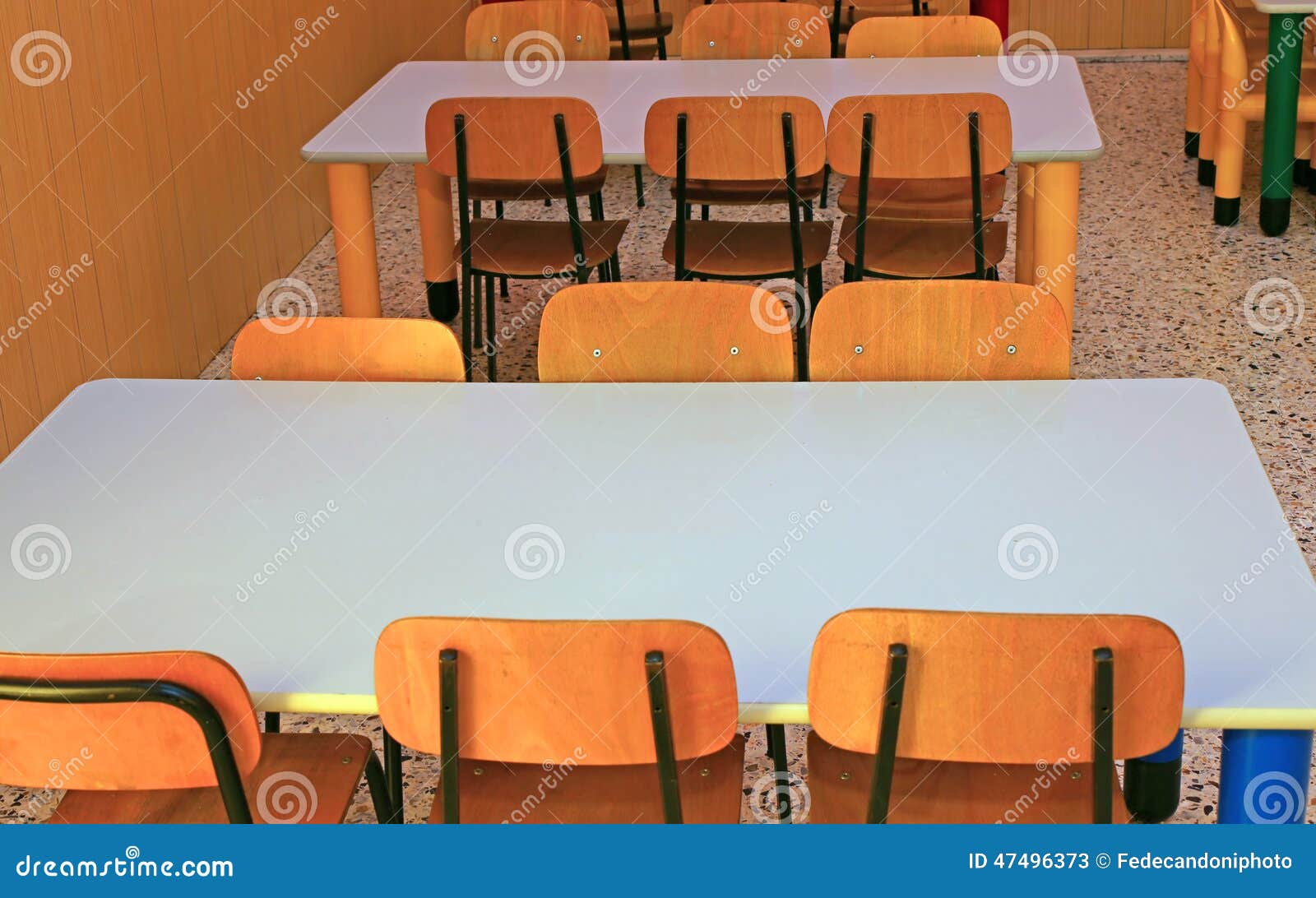 Chairs and Tables of a Refectory in Kindergarten Stock Image - Image of ...