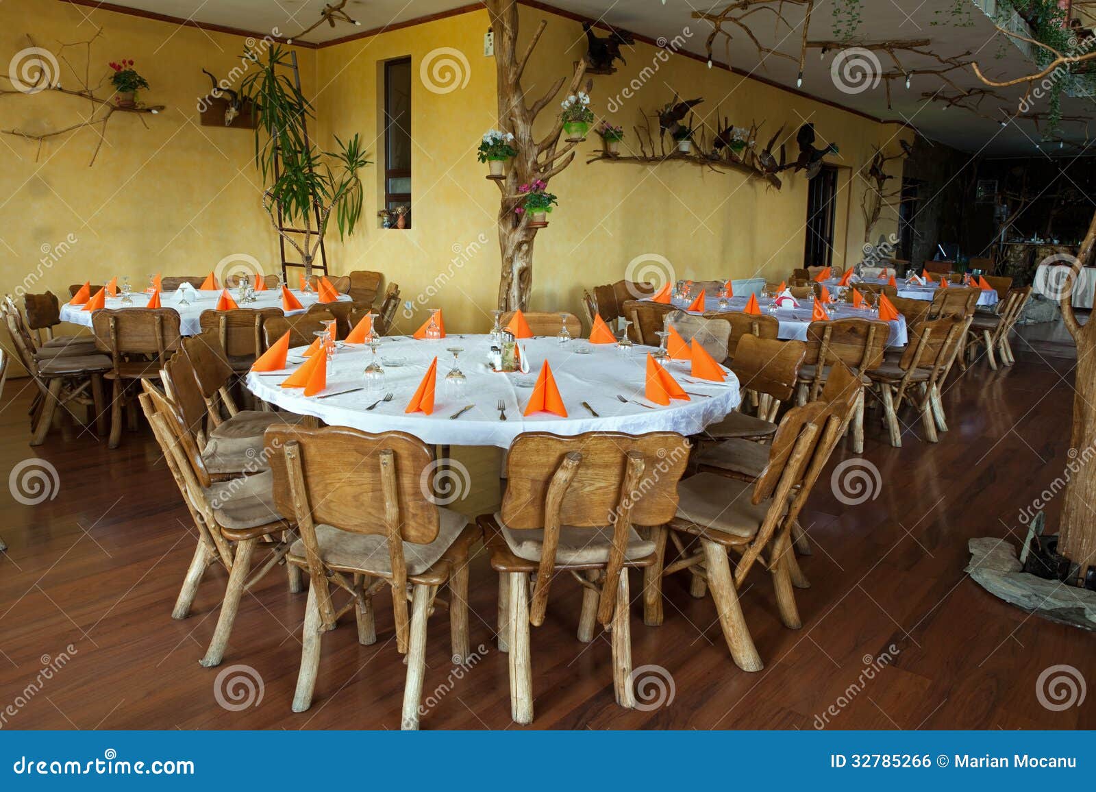 Chairs and Wooden Table in Rustic Restaurant Stock Photo - Image of ...
