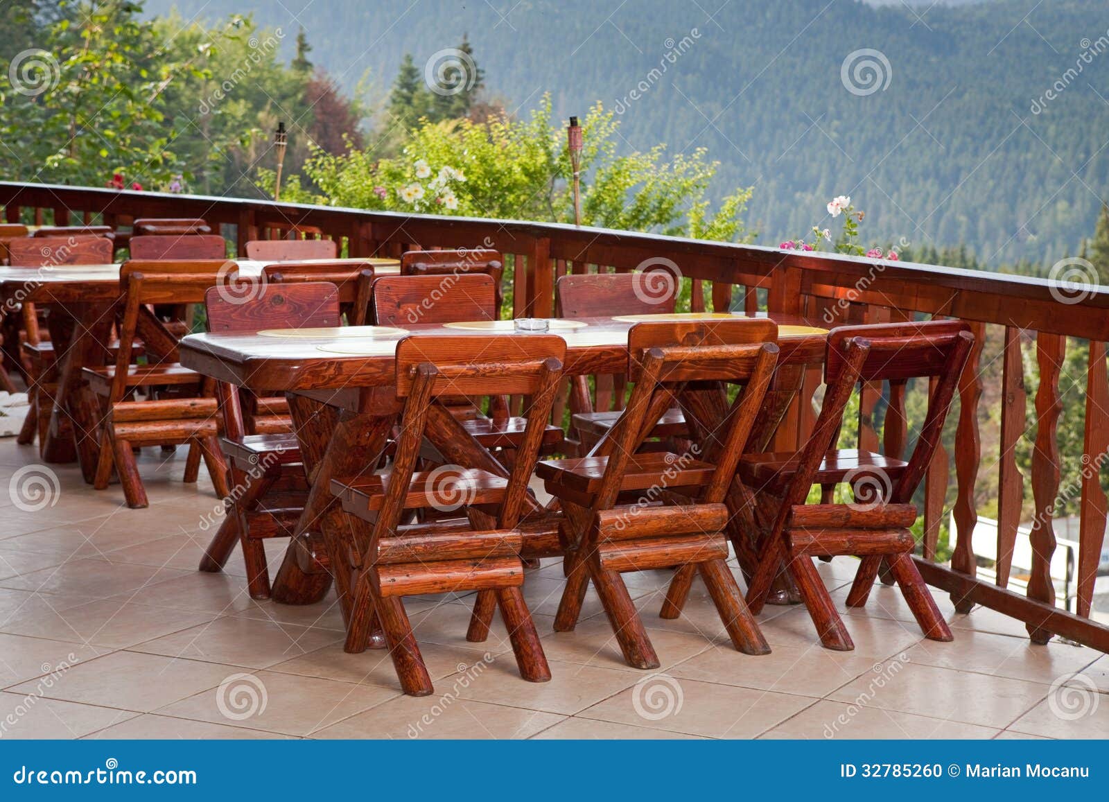 Chairs and Wooden Table in a Terrace Stock Photo - Image of arrangement ...