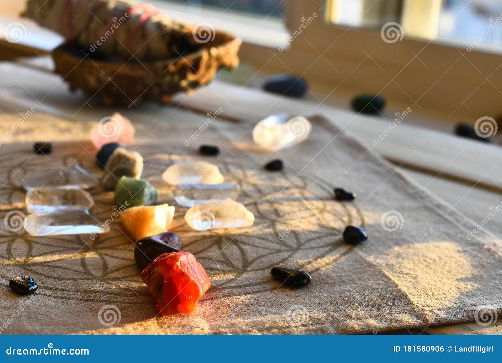 Chakra Balancing Crystals Close Up Stock Photo - Image of evening ...