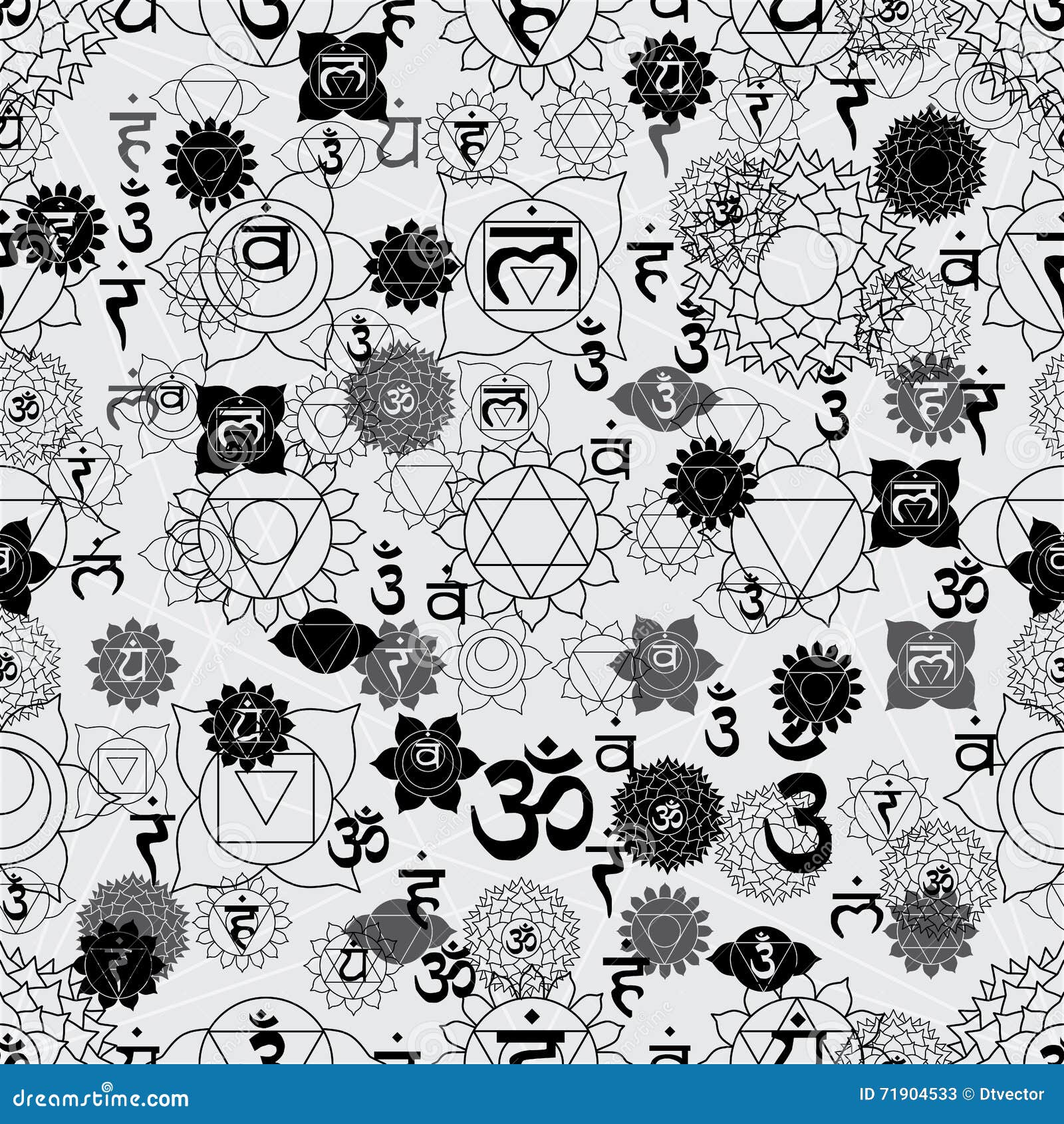 Chakra 7 Sign Black and Grey Seamless Pattern Stock Vector ...