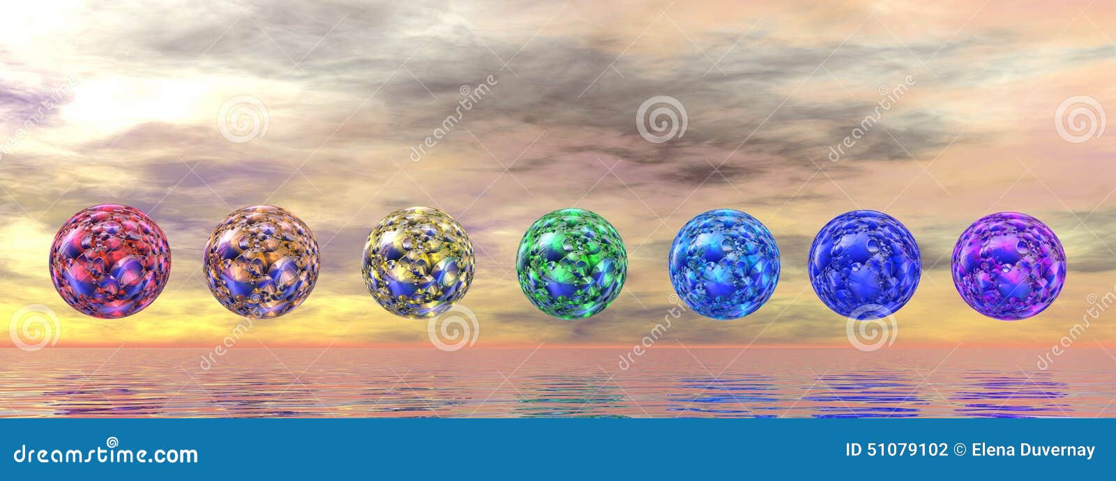 Chakra spheres - 3D render stock illustration. Illustration of harmony ...