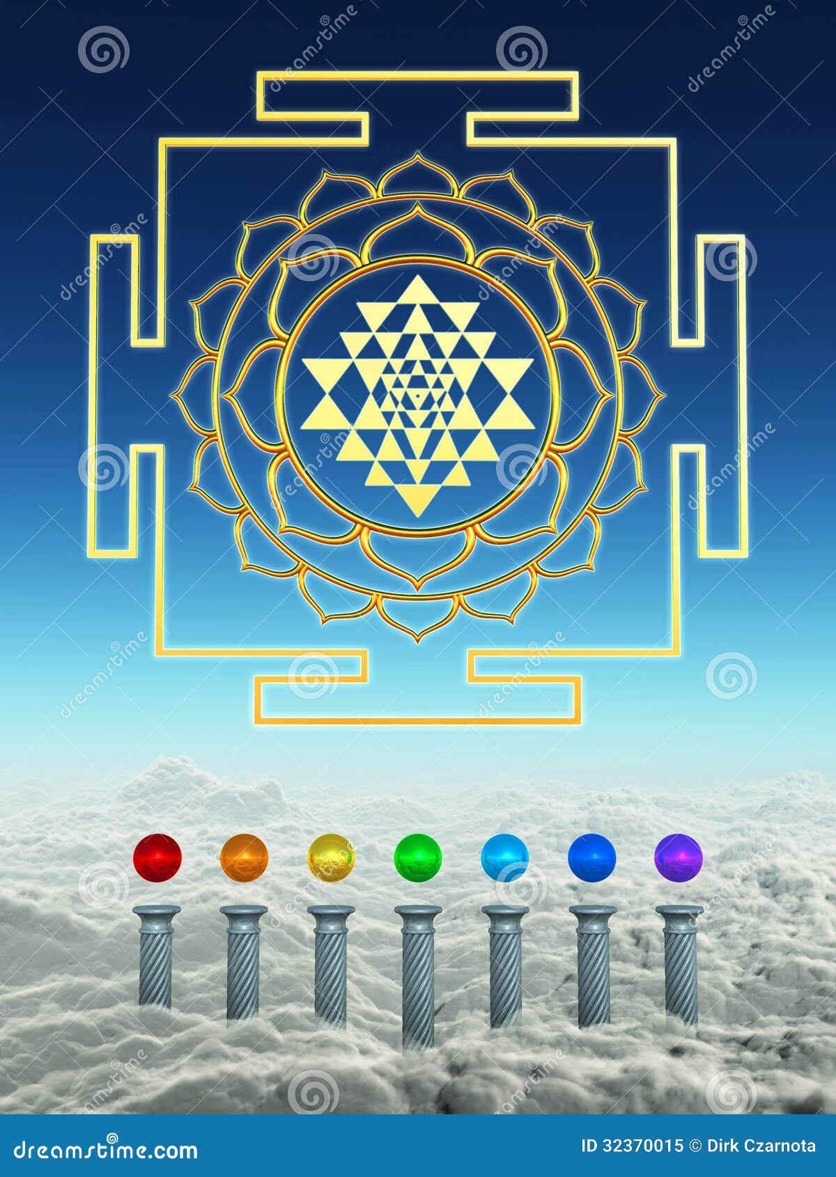Chakra Spheres and Sacred Shree Yantra Stock Illustration ...