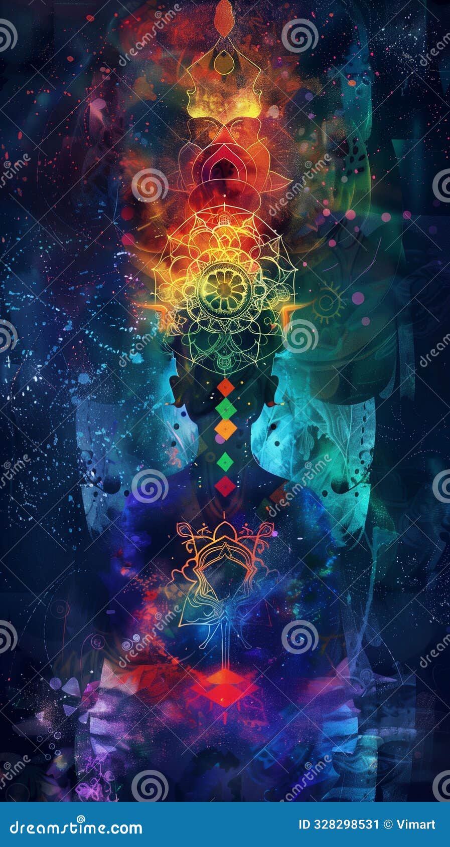 Chakras Concept. Inner Love, Light And Peace. Buddha Silhouette In ...