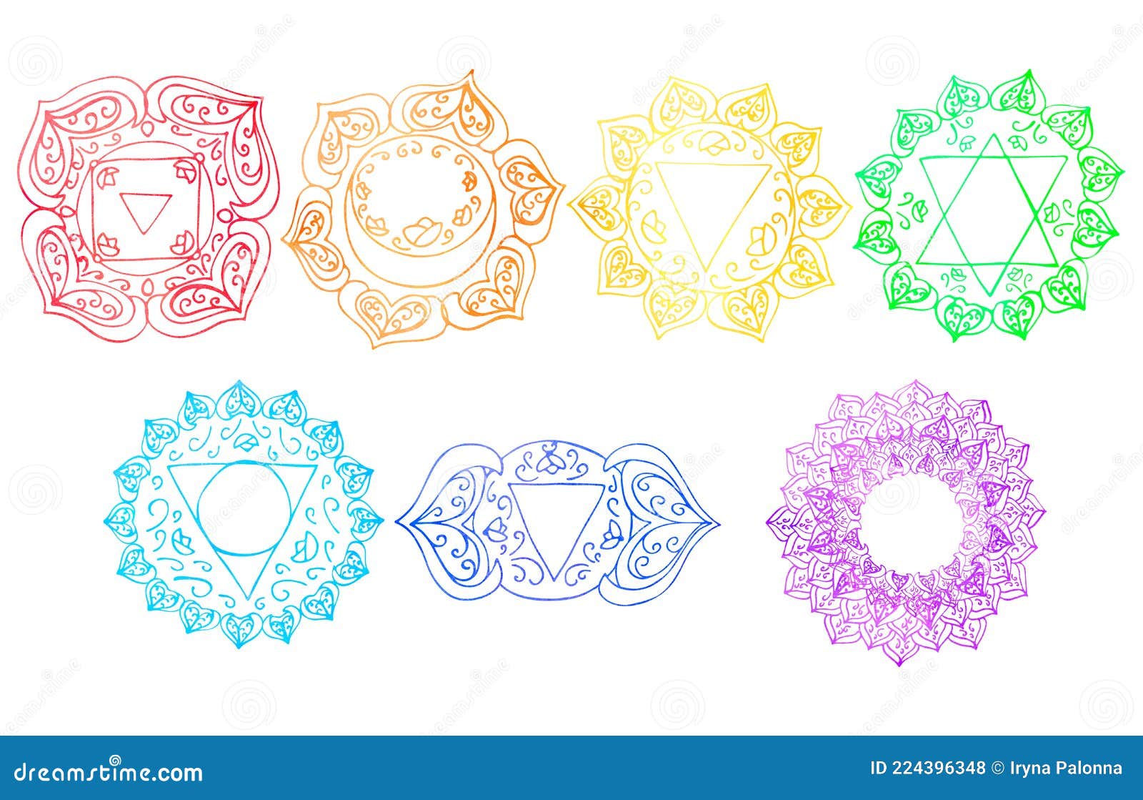 Chakras Set Chakra Silhouettes Line Illustration Royalty-Free Cartoon ...
