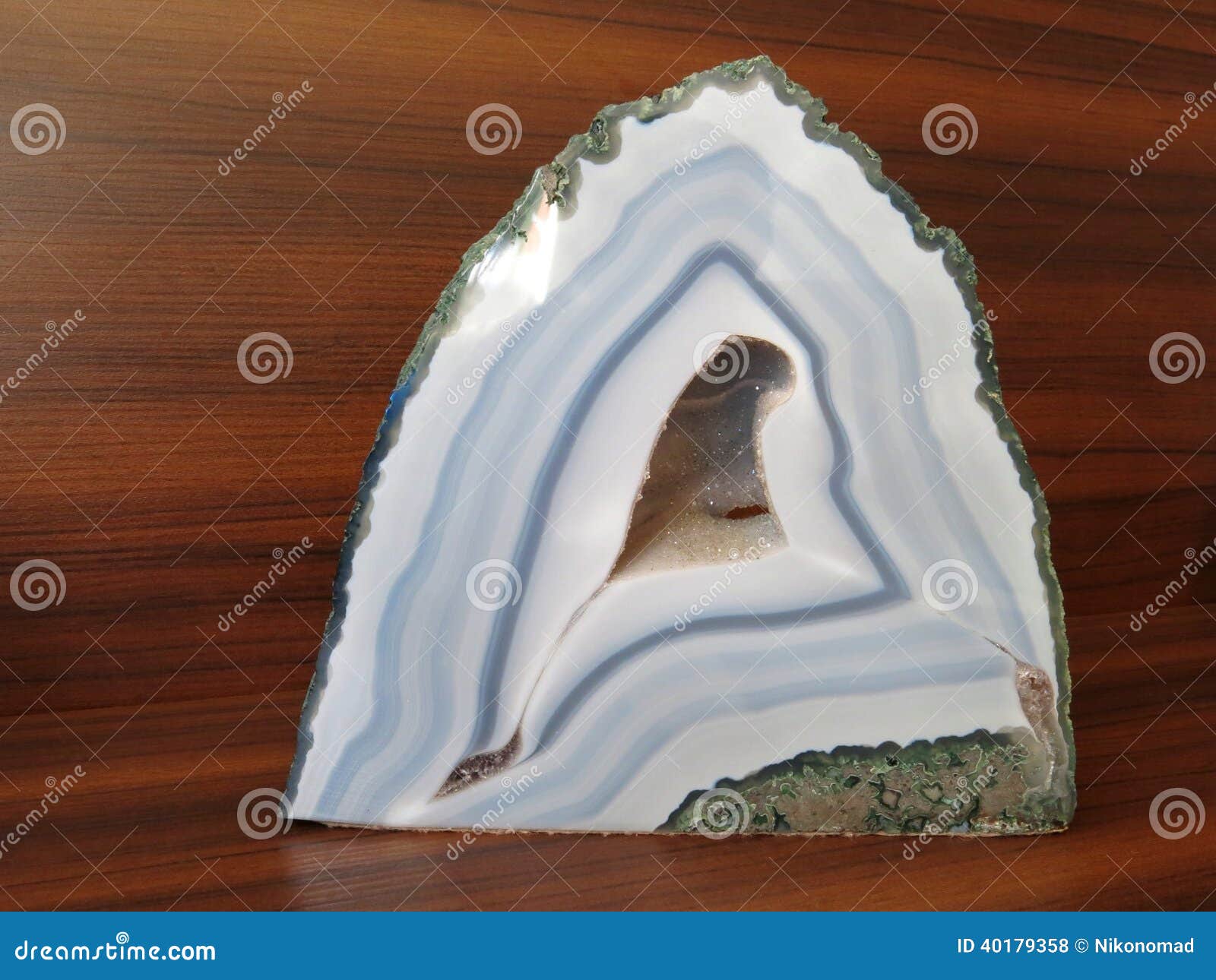 Chalcedony Geode Quartz Crystal Stock Photo - Image of closeup, wooden ...