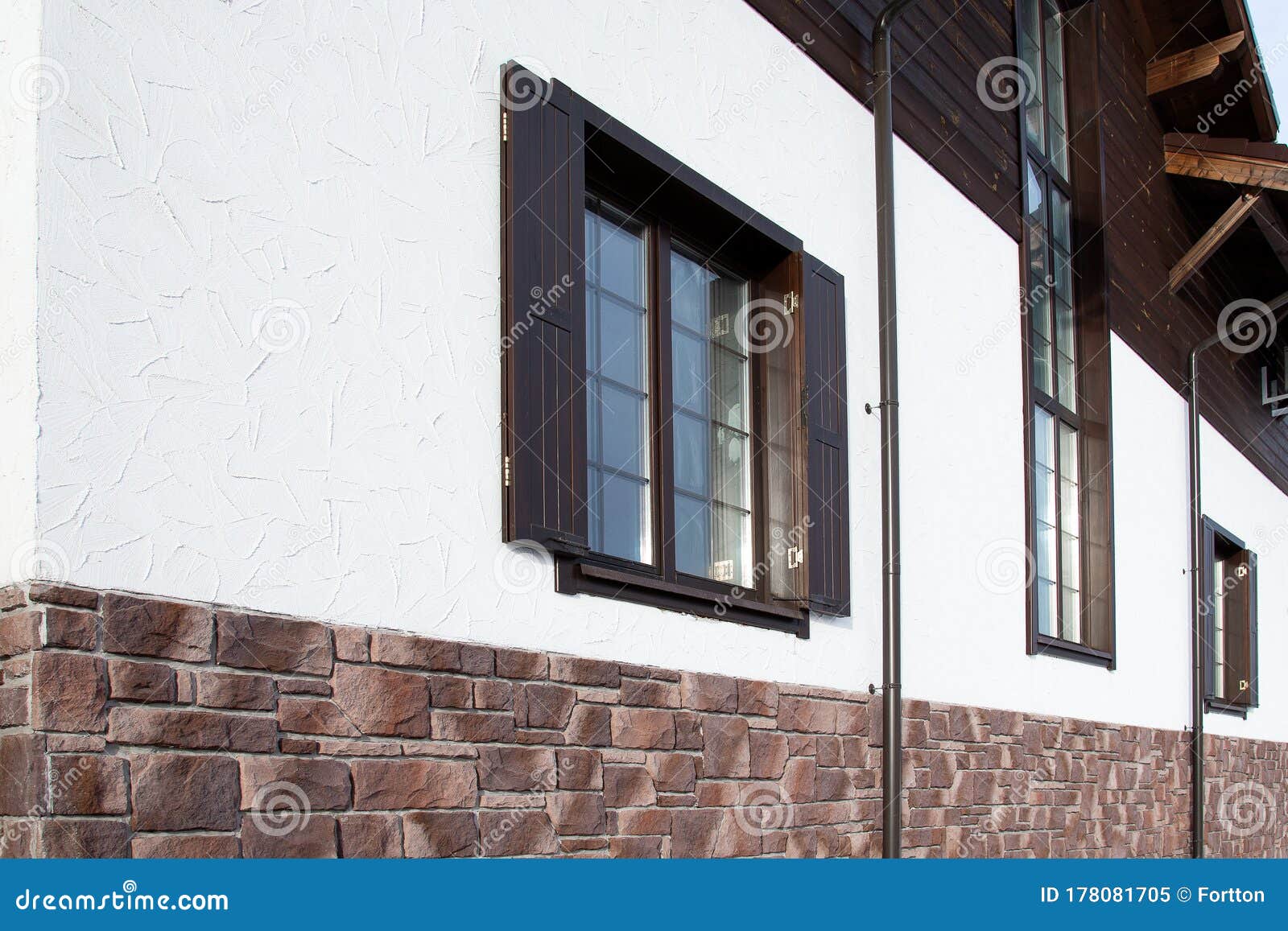 Chalet House. Windows in a Large Chalet Cottage Stock Image - Image of ...