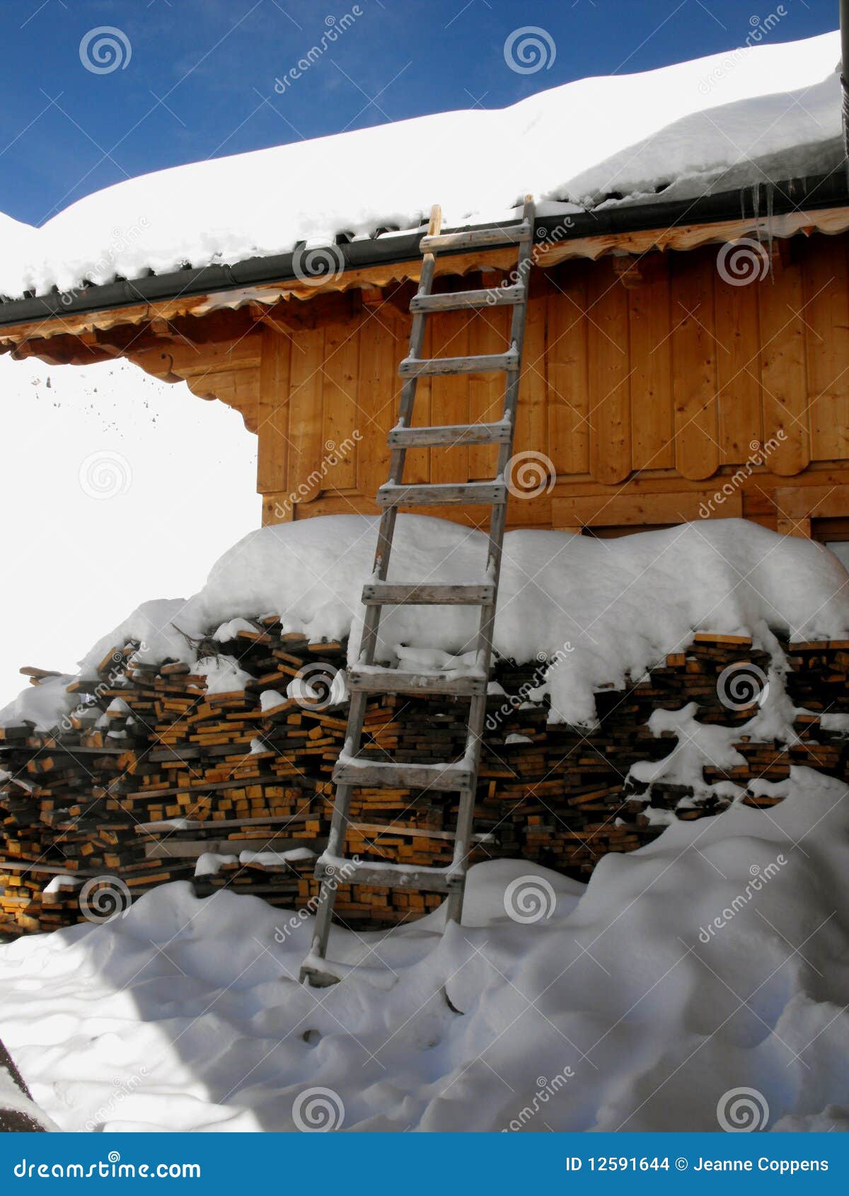 Chalet of Mountain with Ladder. Stock Photo - Image of rise, slopes ...