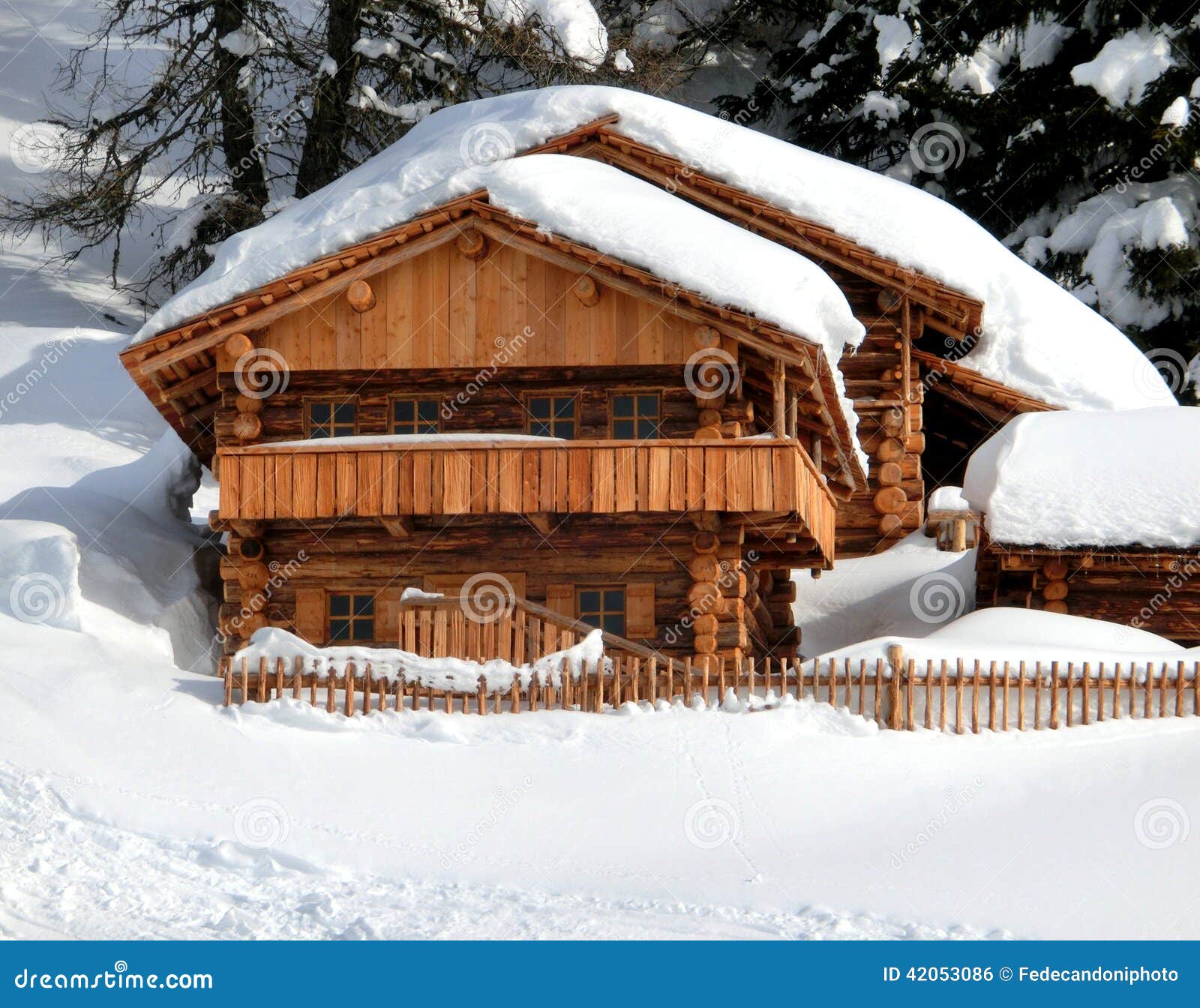 Chalet in the Mountain with White Snow Stock Photo - Image of white ...