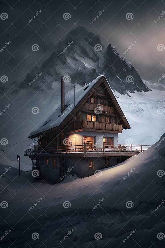 Chalet in the Mountains. 3d Rendering. Computer Digital Drawing Stock ...