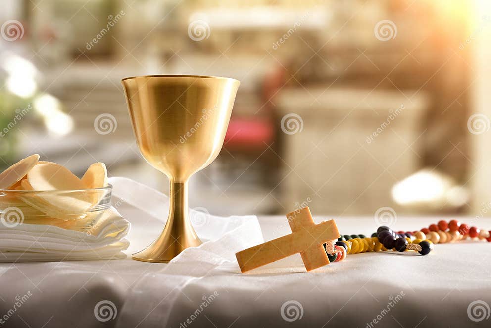 Chalice and Consecrated Host on Table at the Altar Stock Photo - Image ...