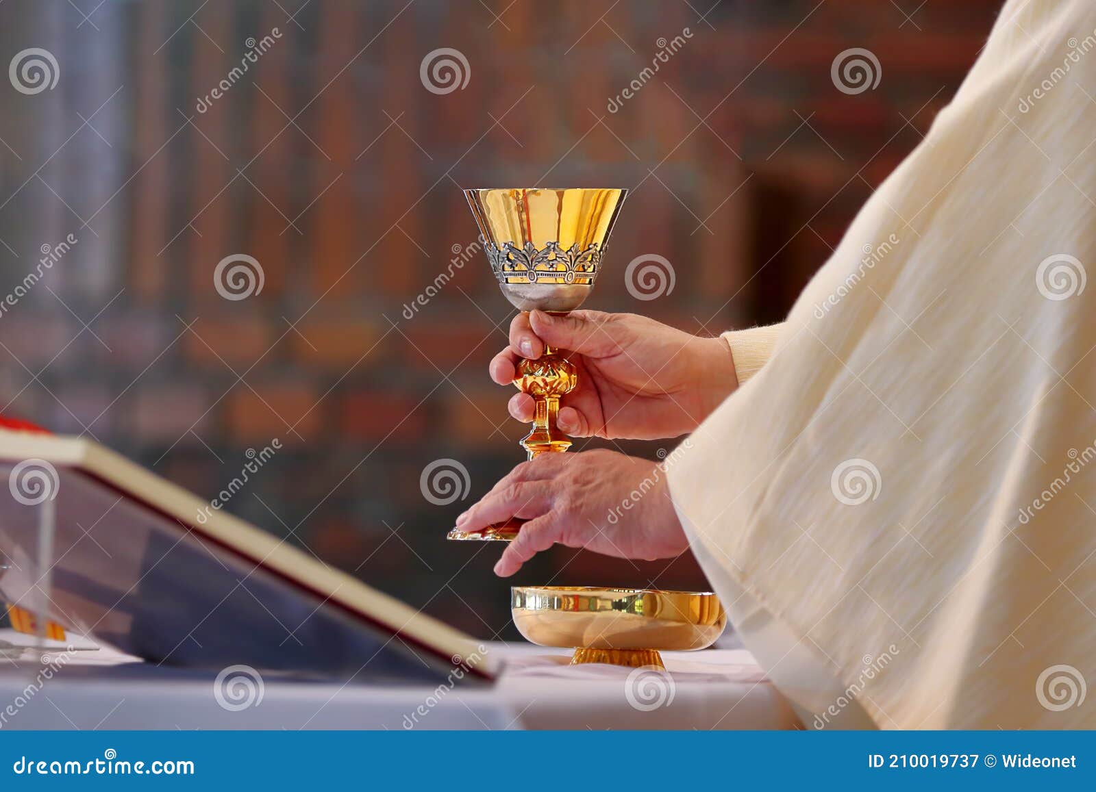 Chalice in the Hands of the Priest on the Altar during the Celebration ...