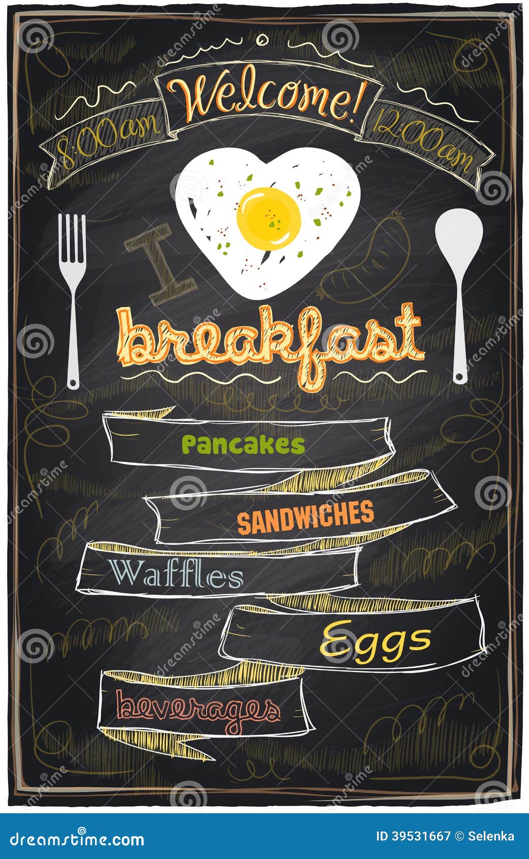 Chalk breakfast menu. stock vector. Illustration of breakfast - 39531667