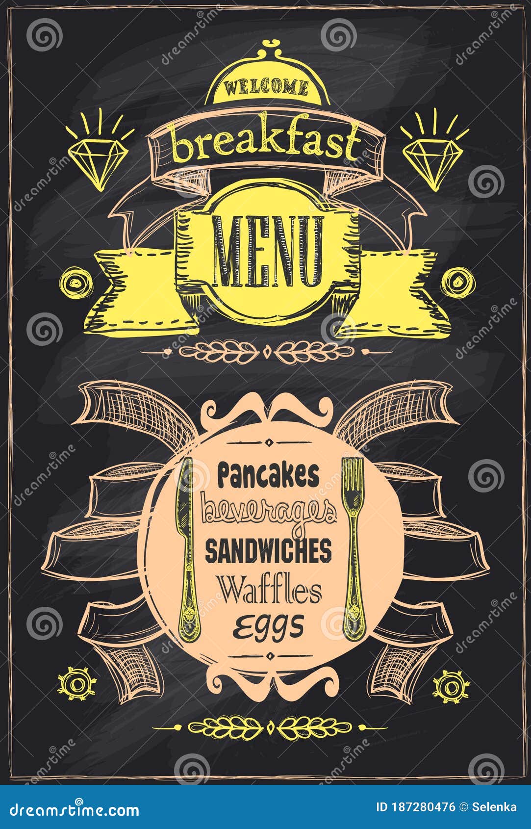 Chalk Breakfast Menu, Vintage Style Stock Vector - Illustration of ...