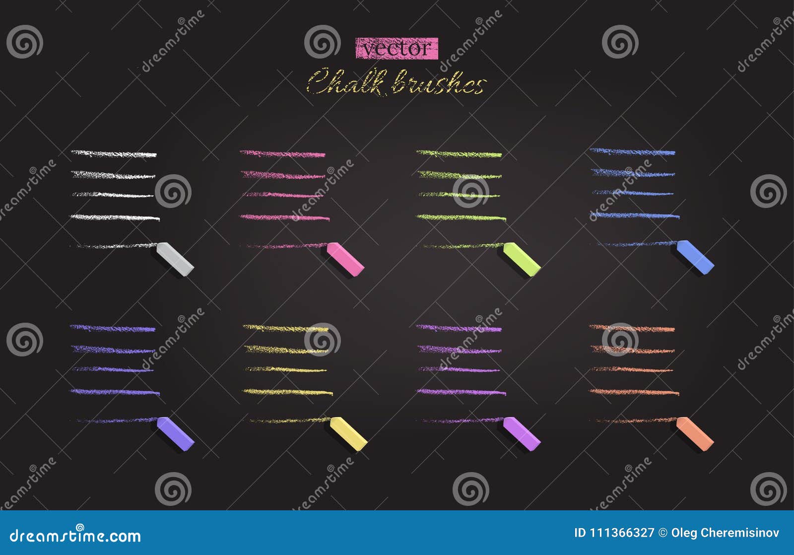 Chalk Brushes with Chalks.Vector Different Color Chalk Traces on Black ...