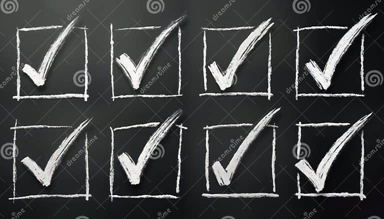 Chalk Checkmarks on Blackboard Create Checklist Image. Hand Drawn Boxes ...