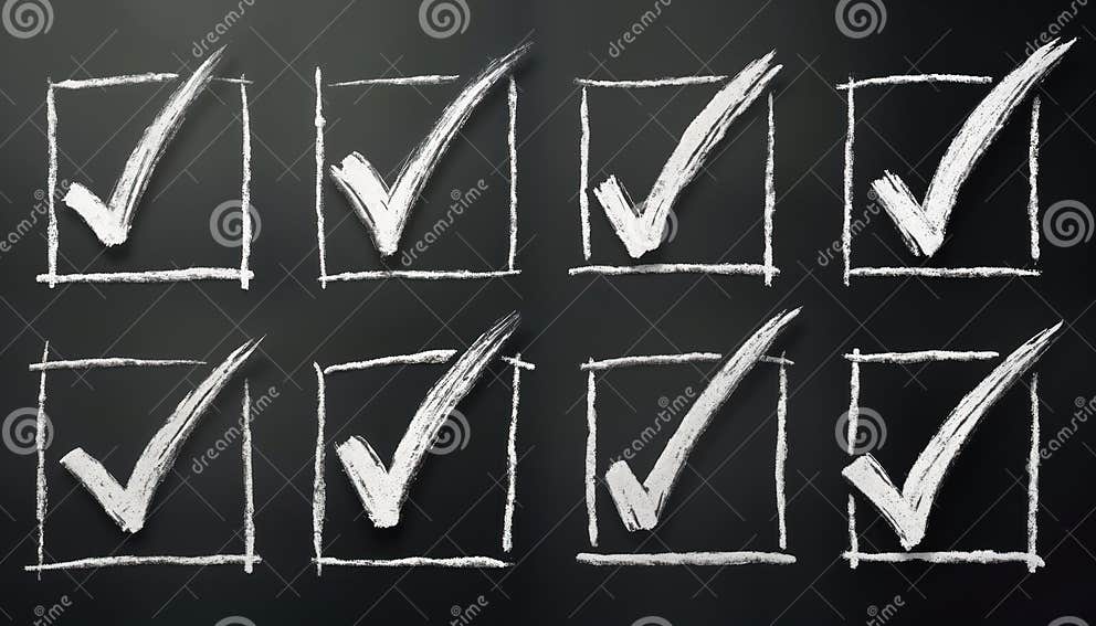 Chalk Checkmarks on Blackboard Create Checklist Image. Hand Drawn Boxes ...