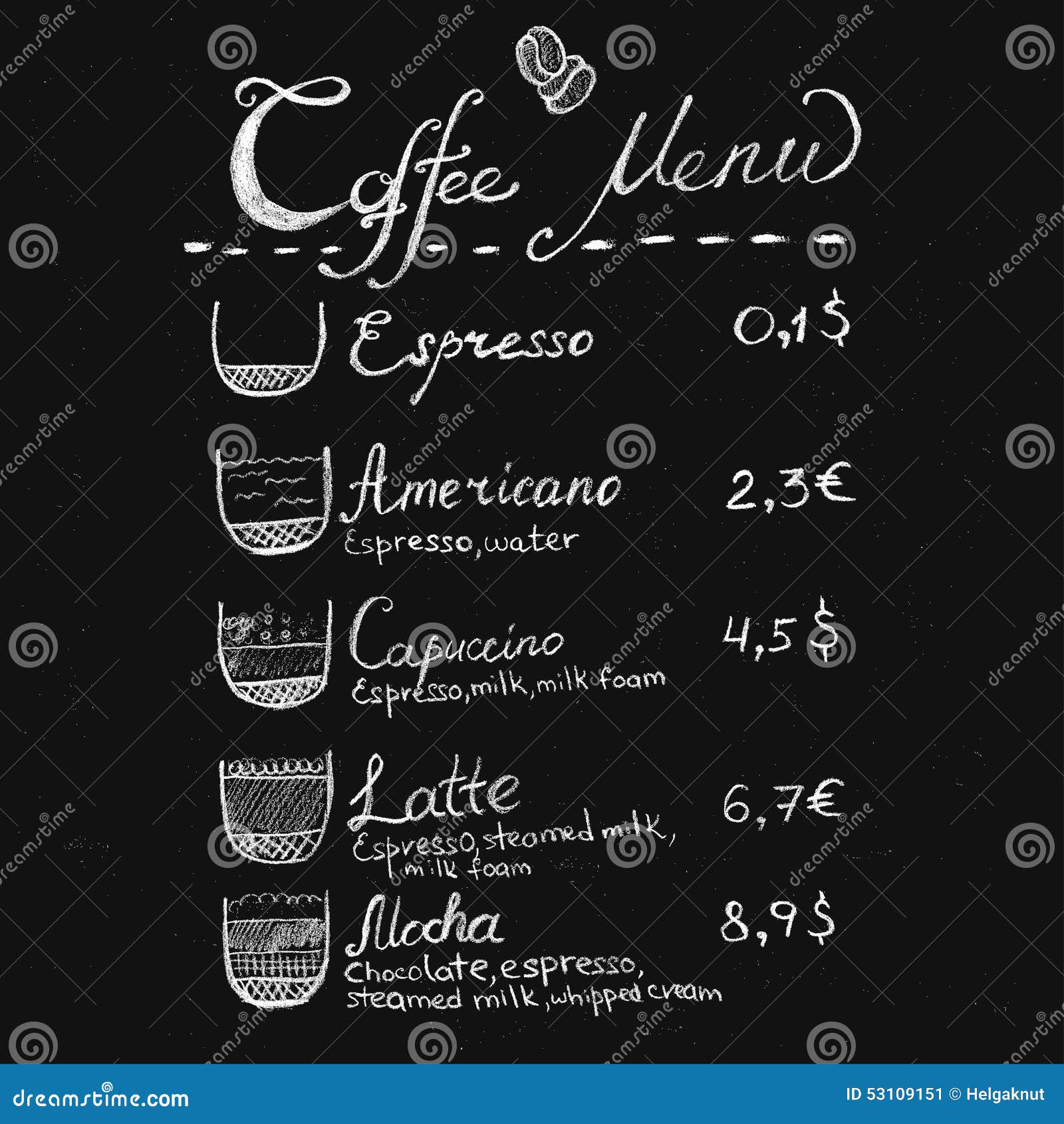 Chalk Coffee Menu Lettering Stock Vector - Illustration of hand, milk ...