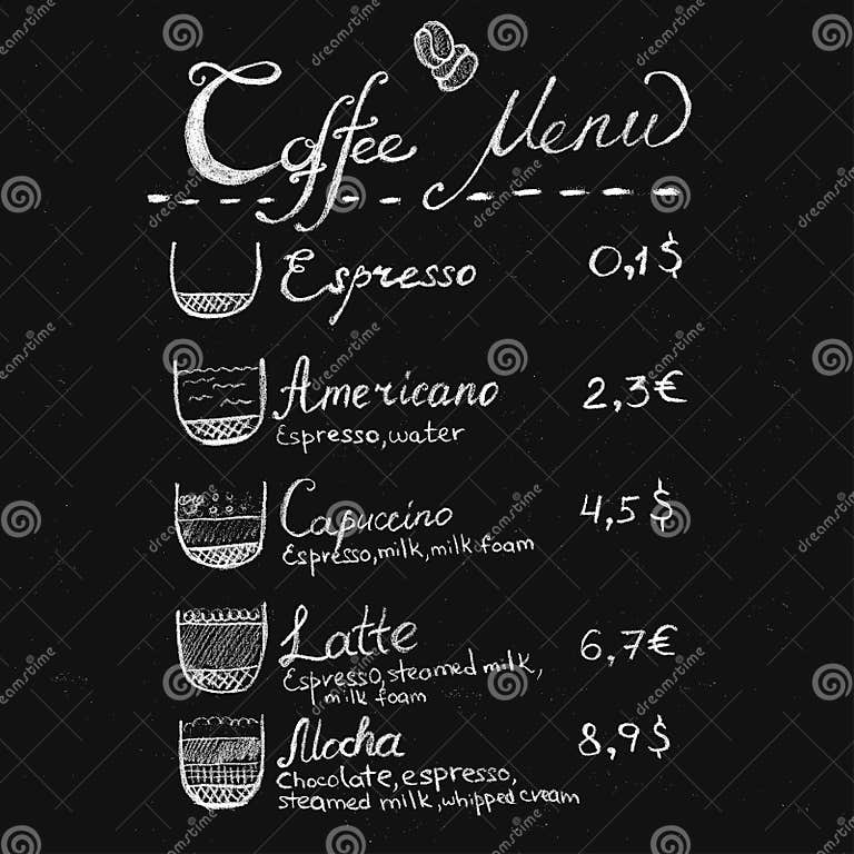 Chalk Coffee Menu Lettering Stock Vector - Illustration of hand, milk ...
