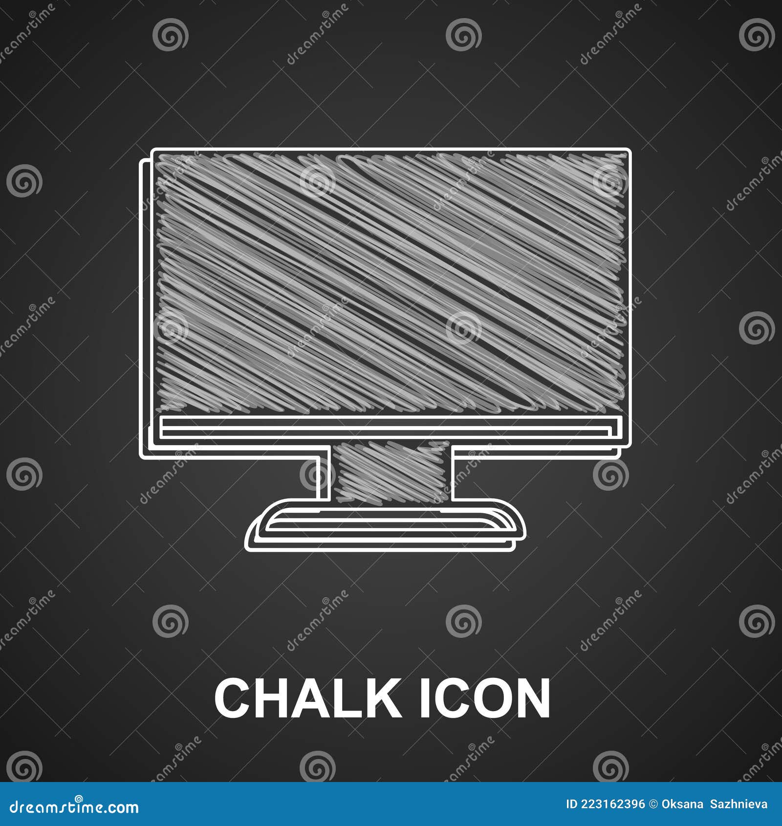 Chalk Computer Monitor Screen Icon Isolated on Black Background ...