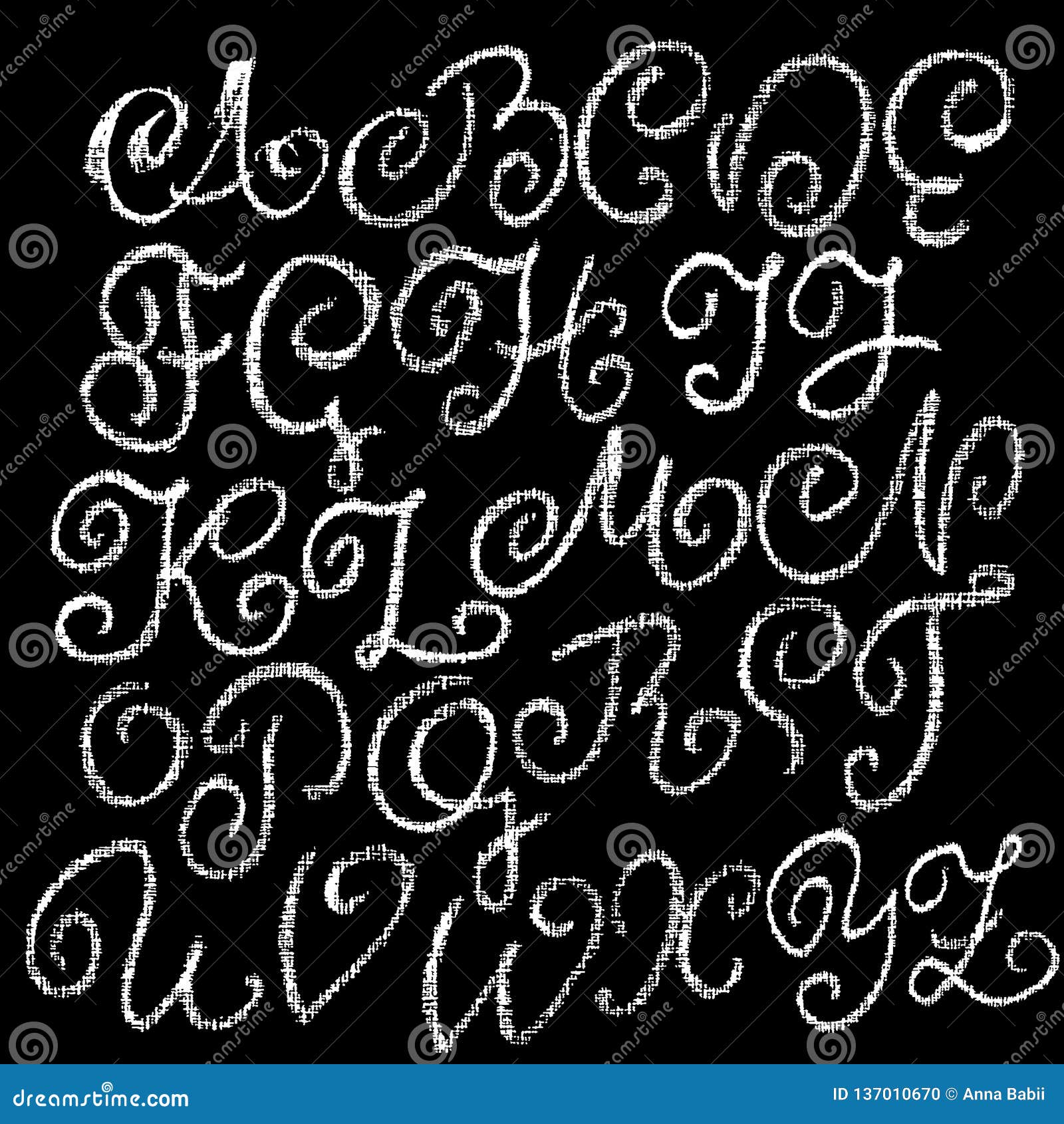 Chalk Curly Font. Grunge Script on Chalkboard. Vector Calligraphy ...