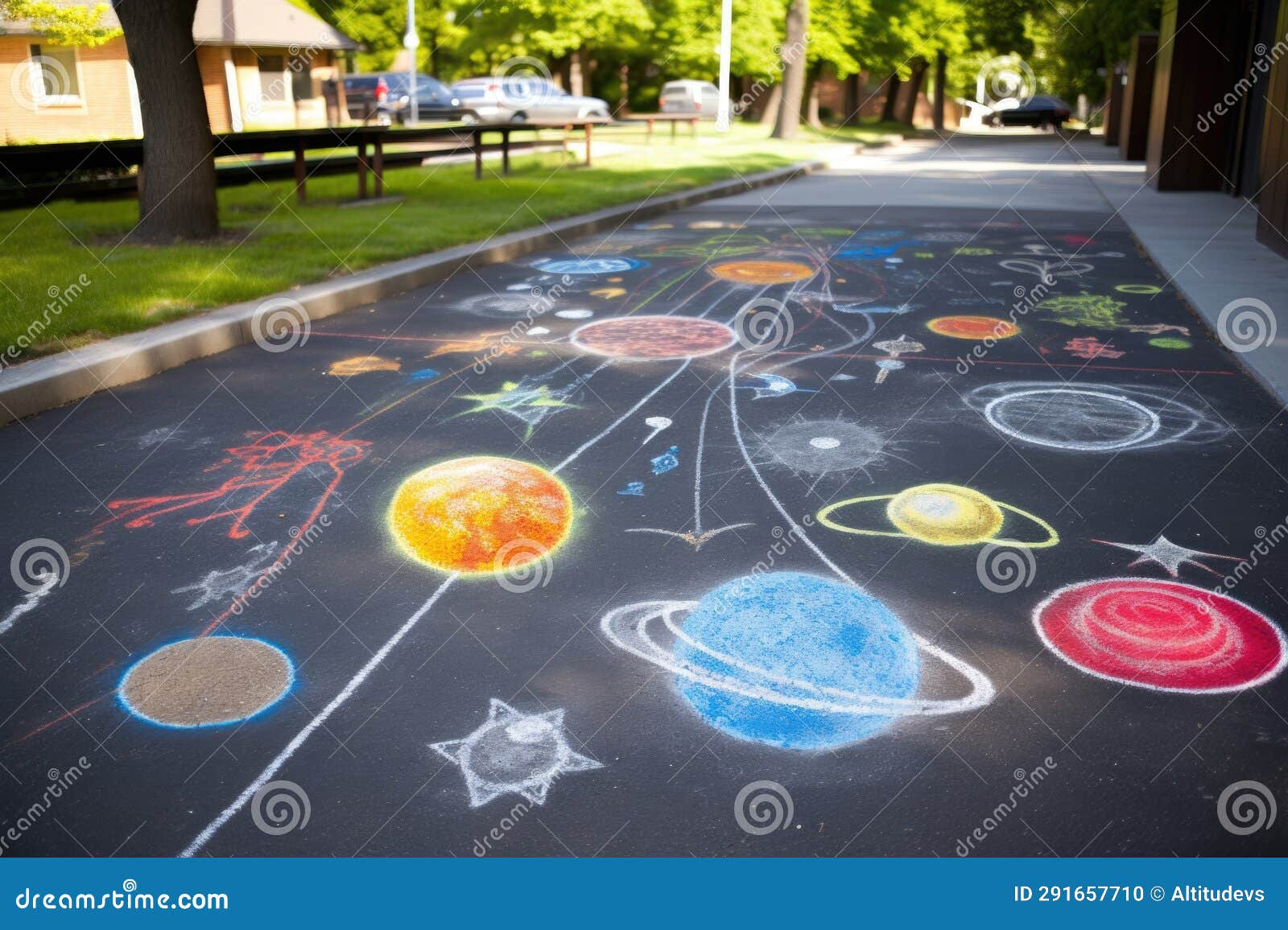 Chalk Diagram of Earth and Sun on Sidewalk Stock Illustration ...