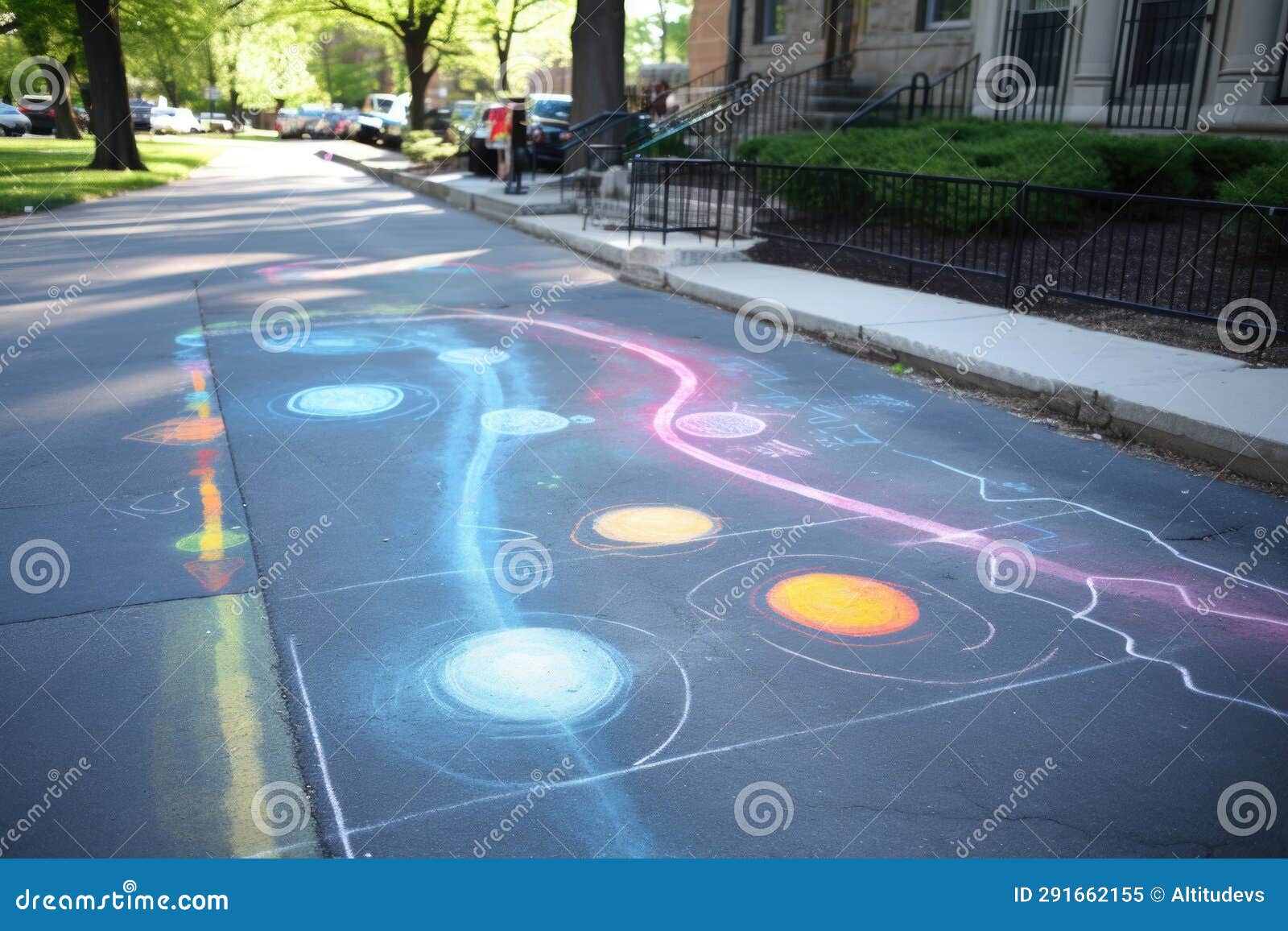Chalk Diagram of Earth and Sun on Sidewalk Stock Image - Image of chalk ...