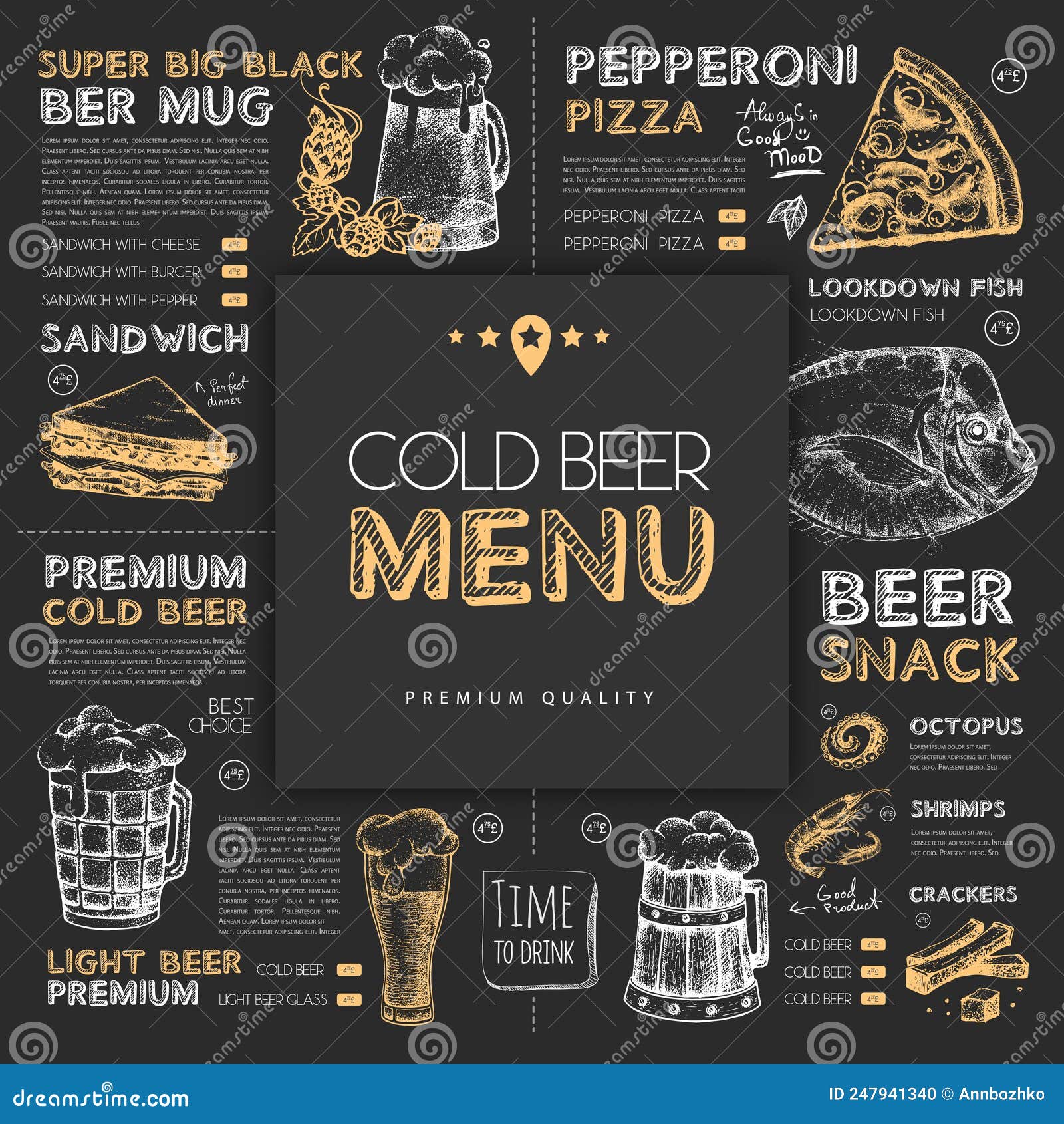 Chalk Drawing Beer Restaurant Menu Design with Hand Drawing Elements ...