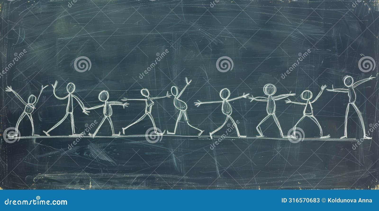 A Chalk Drawing on the Blackboard of Stick Figures of Several People ...