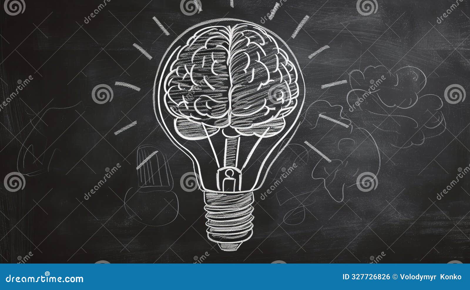 Chalk Drawing of a Brain Inside a Light Bulb on a Blackboard, Creative ...