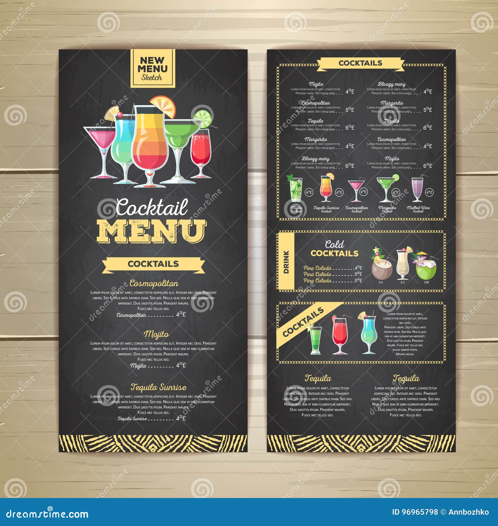 Chalk Drawing Cocktail Menu Design. Stock Vector - Illustration of ...