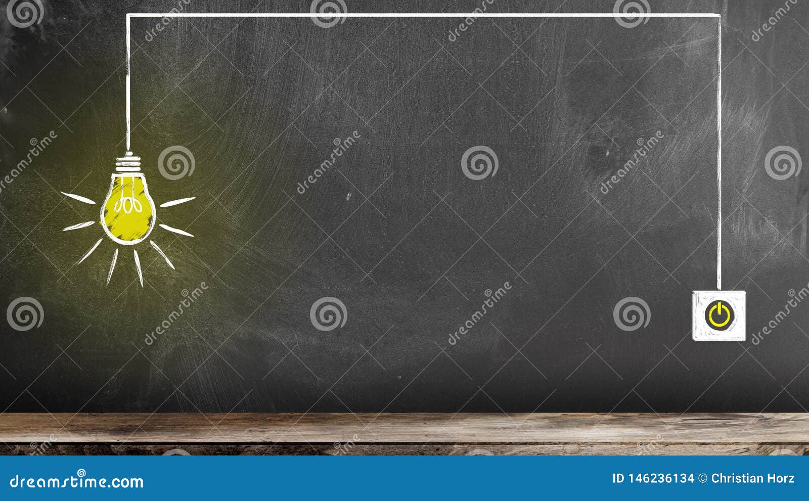Chalk Drawing of Glowing Light Bulb and Switch on Chalkboard Stock ...
