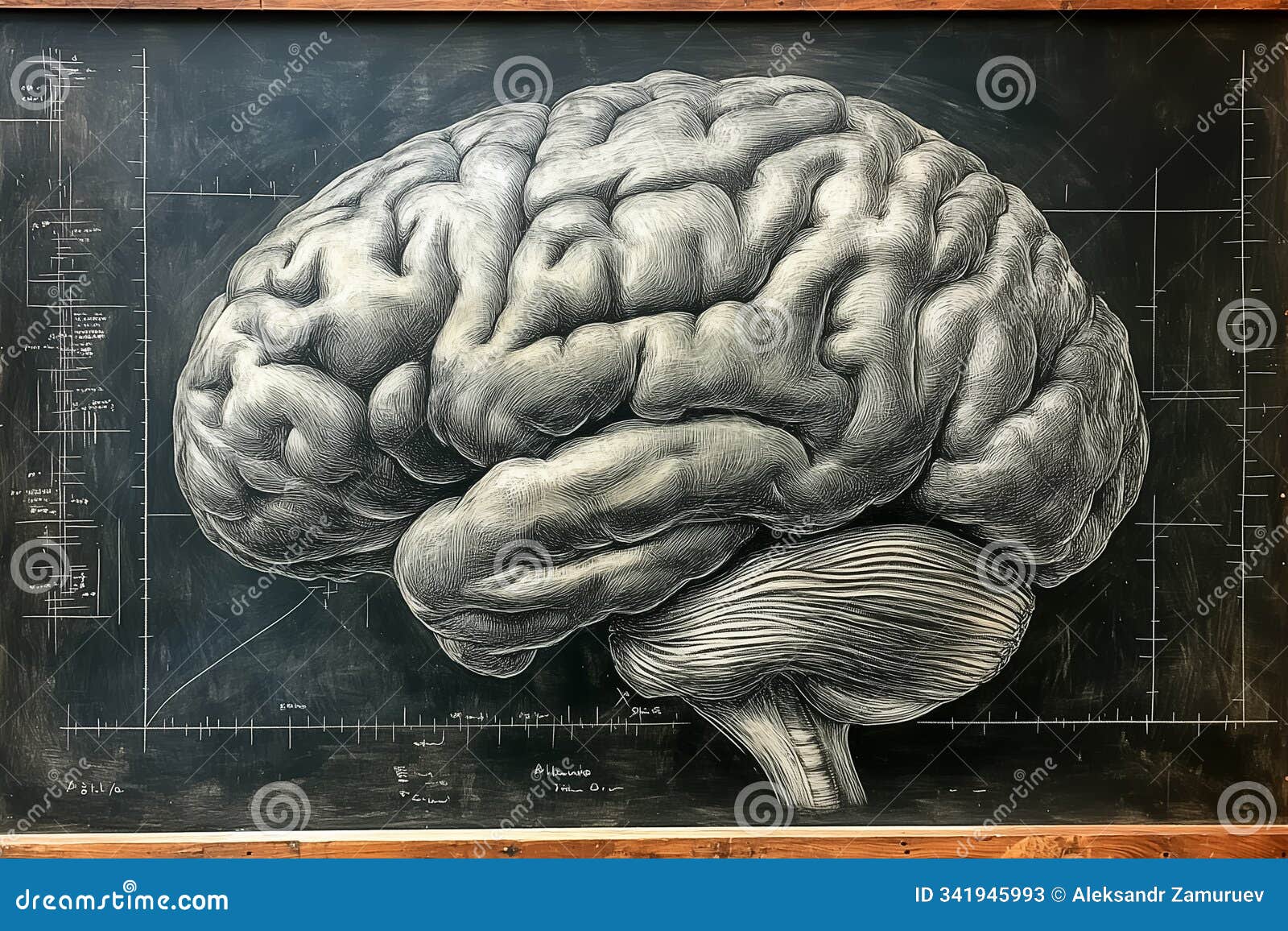 A Chalk Drawing of a Human Brain on a Chalkboard, Complete with ...