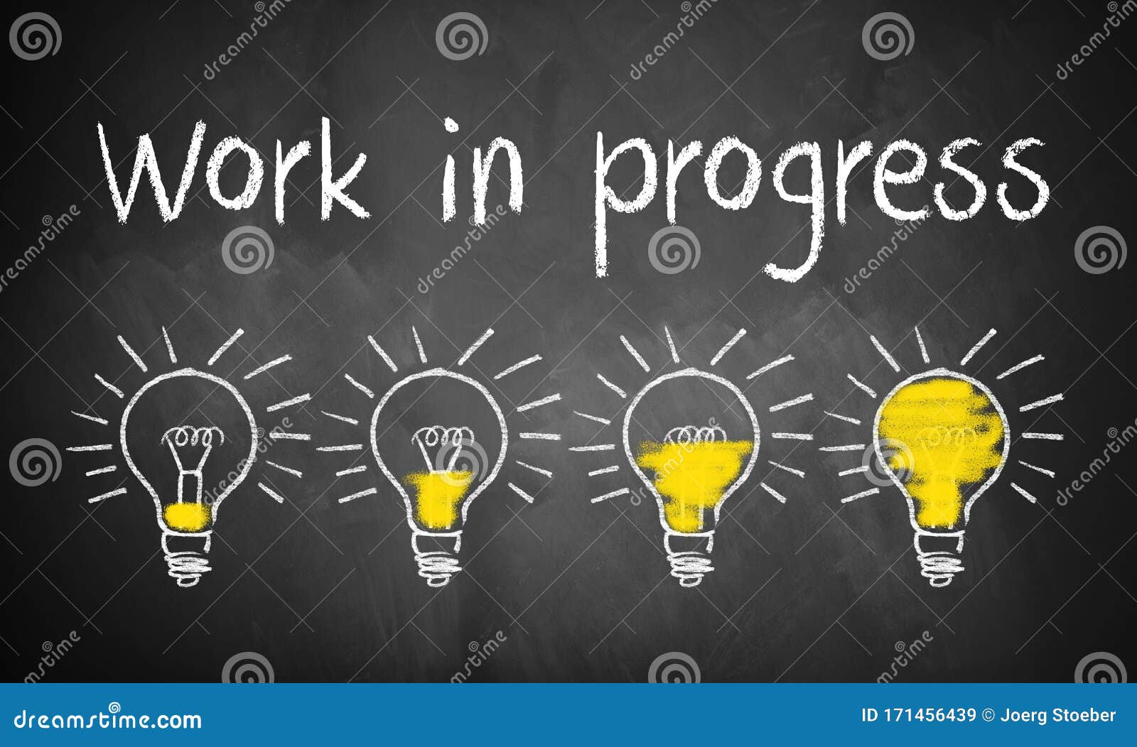 Chalk Drawing of Light Bulbs Filling with Light and the Message `work ...