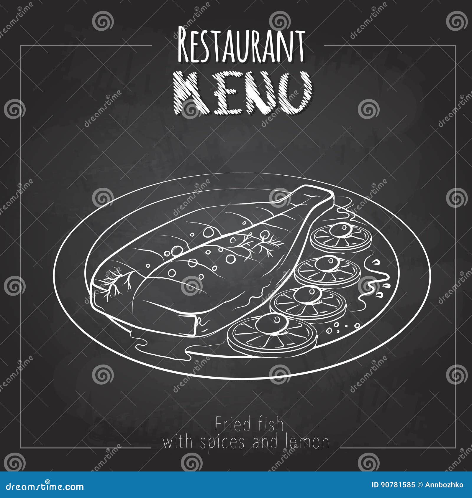 Chalk Drawing Menu Design. Fish Menu. Fried Fish with Lemon Stock ...
