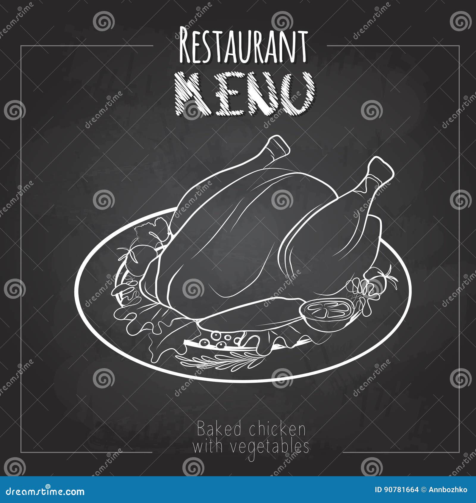 Chalk Drawing Menu Design. Restaurant Menu. Baked Chicken Stock Vector ...
