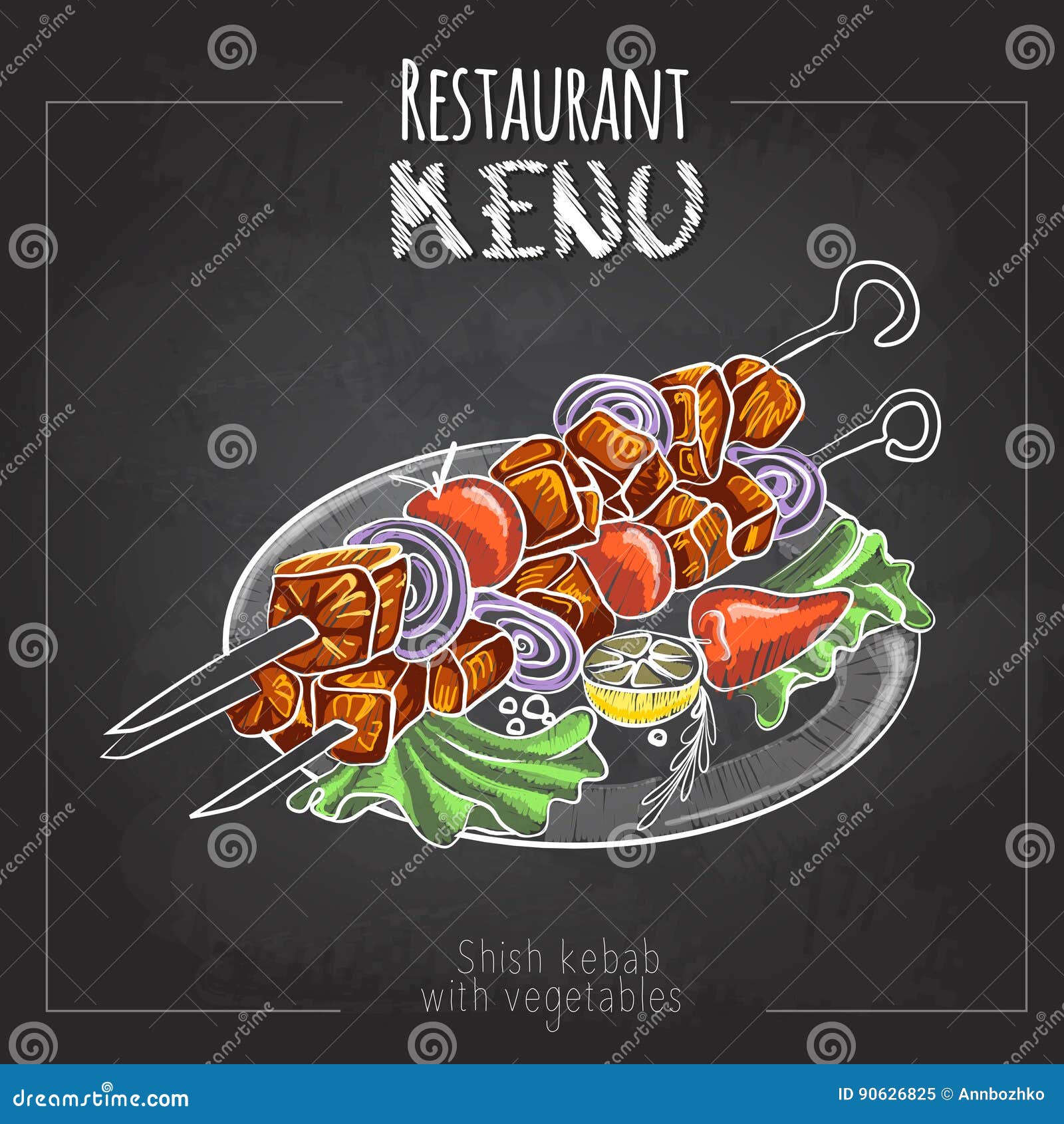 Chalk Drawing Menu Design. Restaurant Menu. Shish Kebab Stock Vector ...