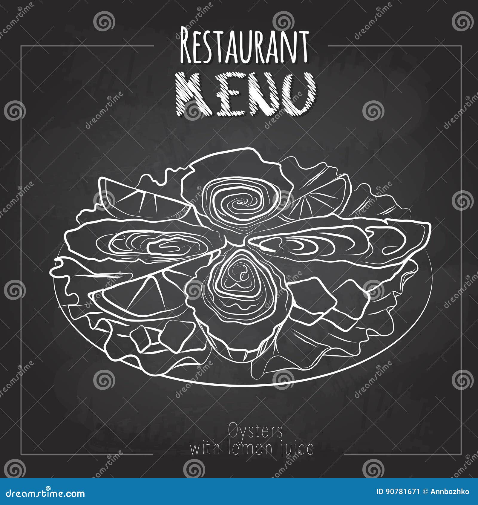 Chalk Drawing Menu Design. Seafood Menu. Oysters with Lemon Stock ...