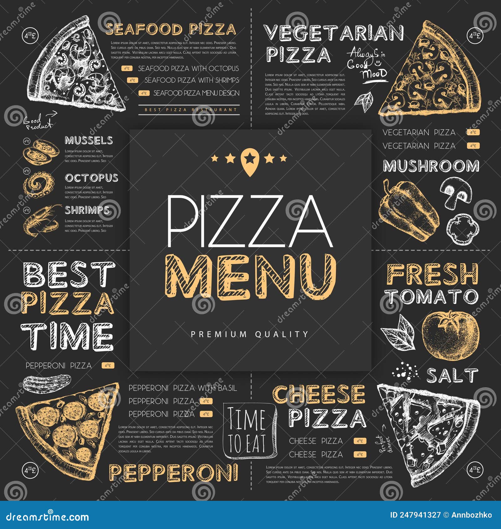 Chalk Drawing Pizza Restaurant Menu Design with Hand Drawing Elements ...
