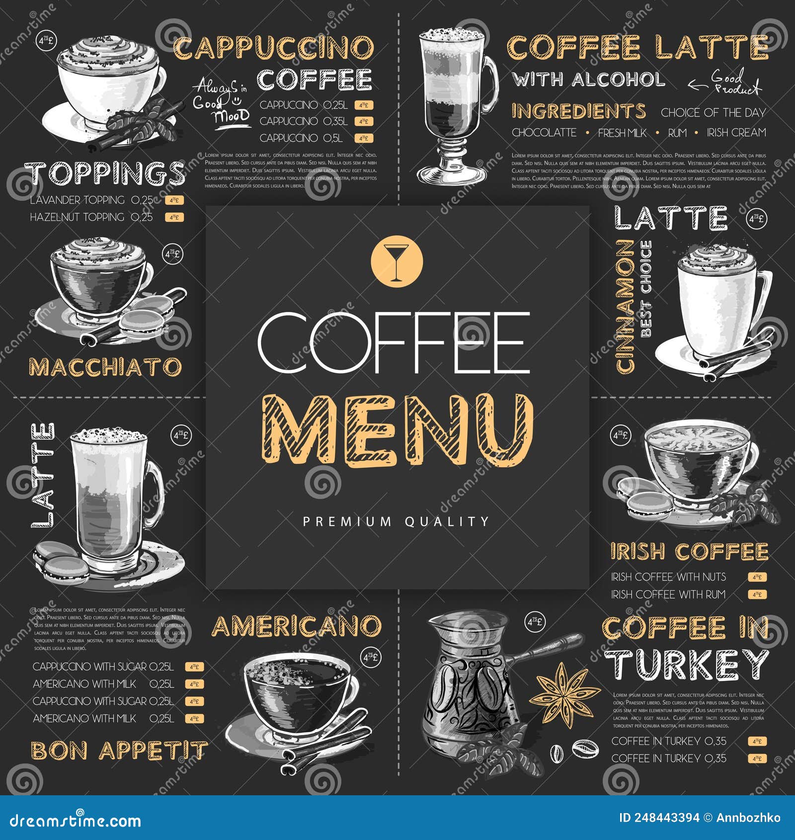 Chalk Drawing Restaurant Coffee Menu Design with Hand Drawing Coffee ...