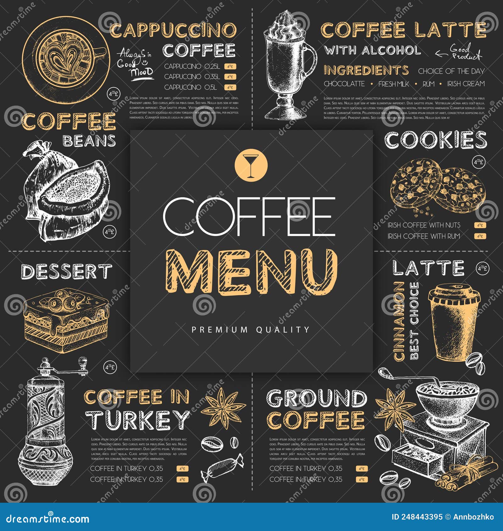 Chalk Drawing Restaurant Coffee Menu Design with Hand Drawing Coffee ...
