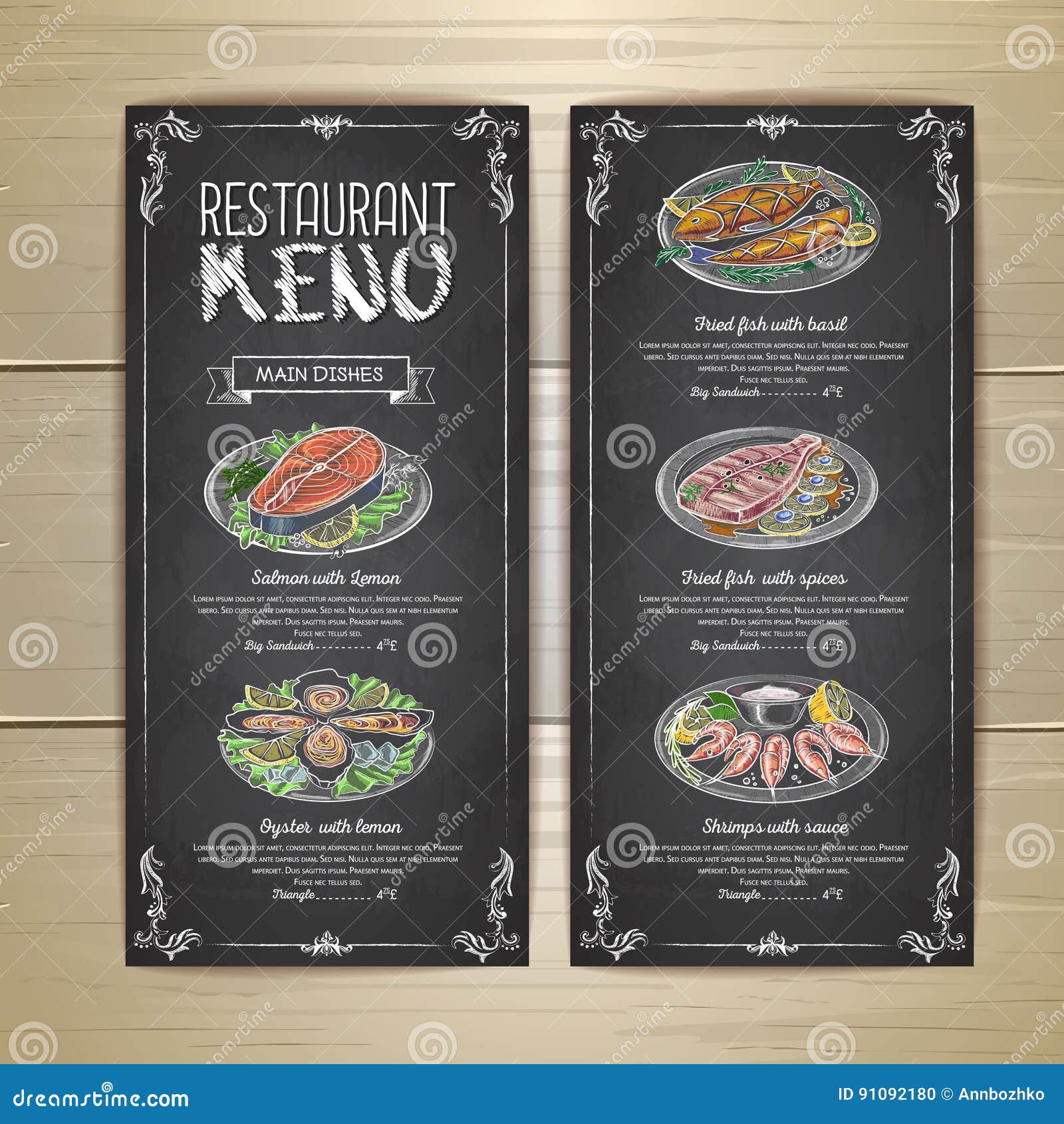 Chalk Drawing Restaurant Menu Design Stock Vector - Illustration of ...