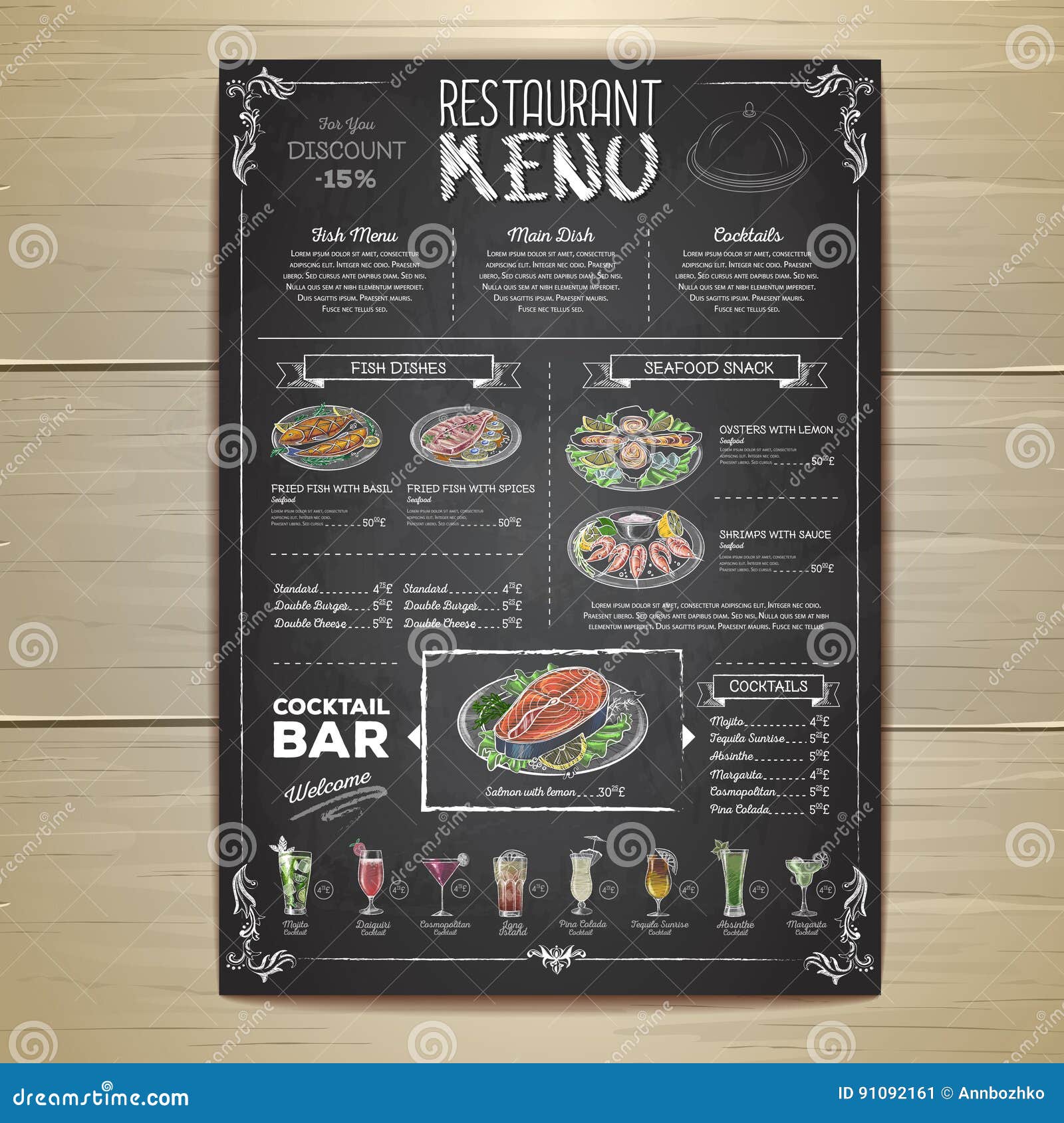 Chalk Drawing Restaurant Menu Design Stock Vector - Illustration of ...